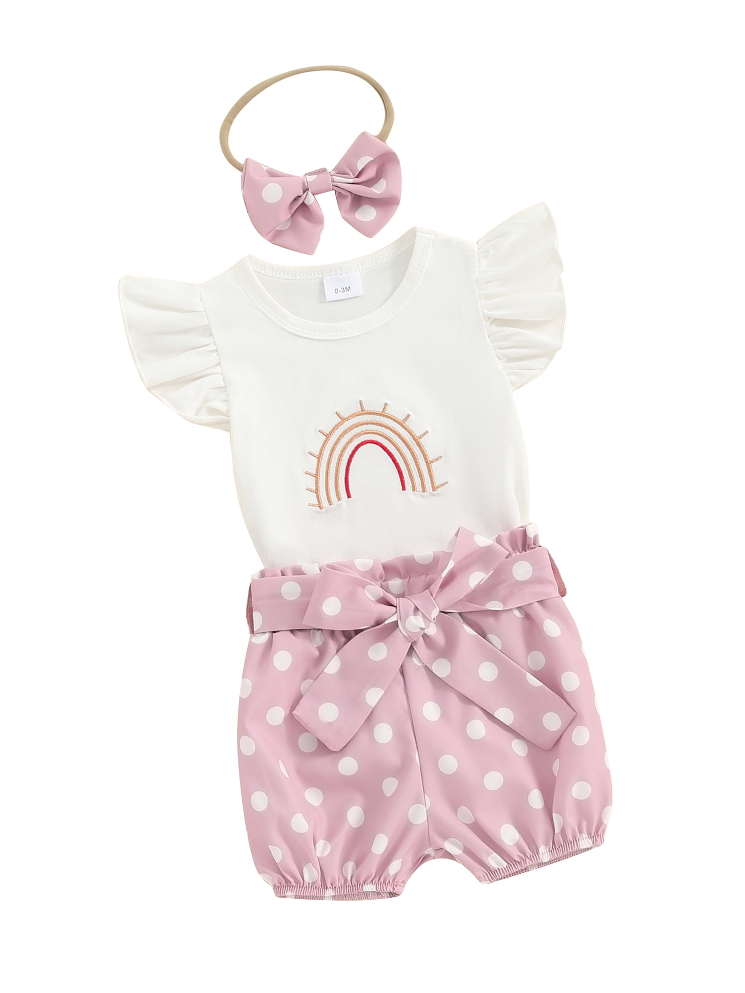 Shuttle tree Baby Girl Clothes Infant Summer Outfits Set Ruffle Sleeve Romper and Shorts with ...