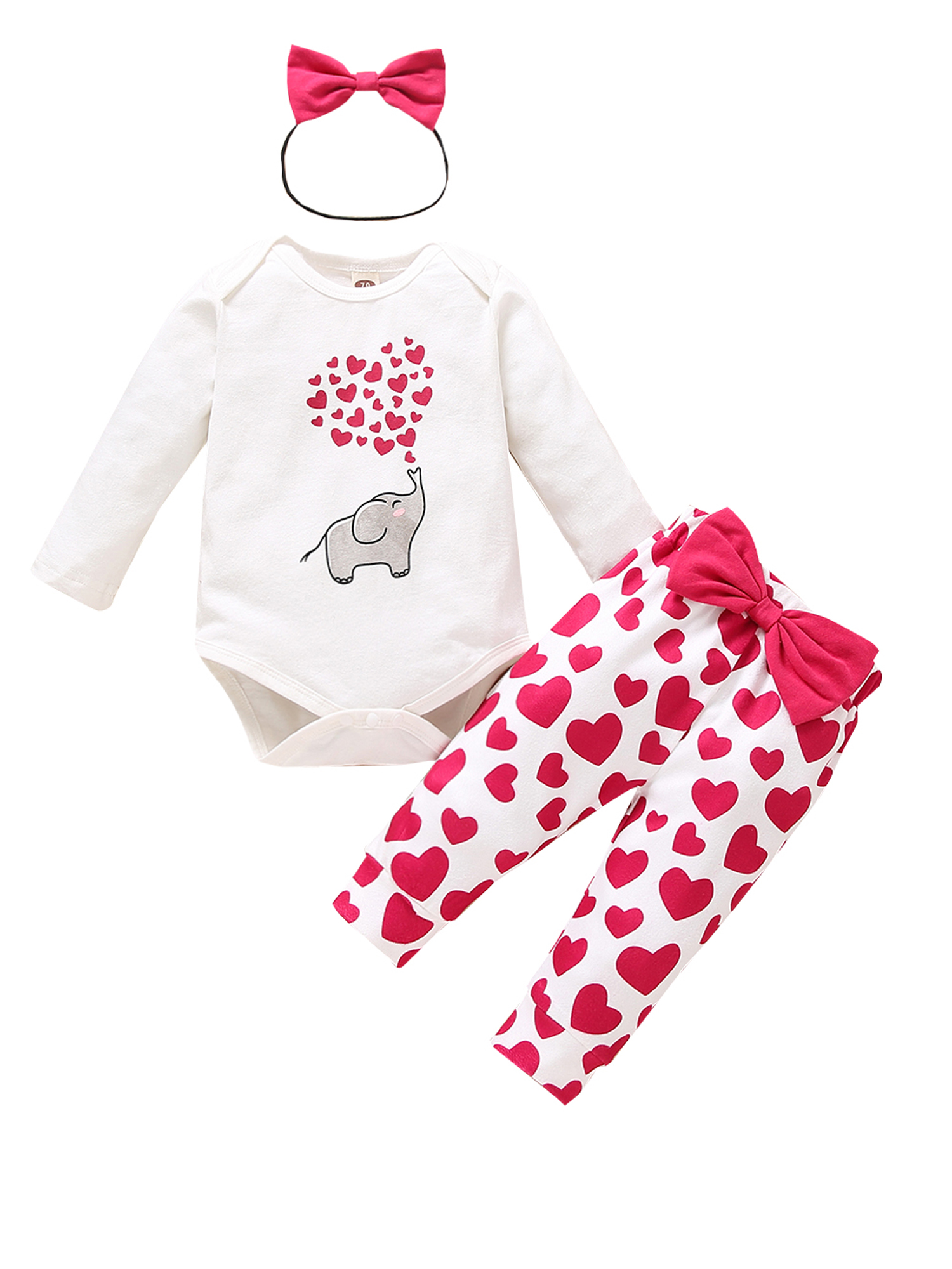 Shuttle tree Baby Girl Clothes Newborn Infant Outfits Ruffle Romper+ Hearts Print Pants + Cute ...