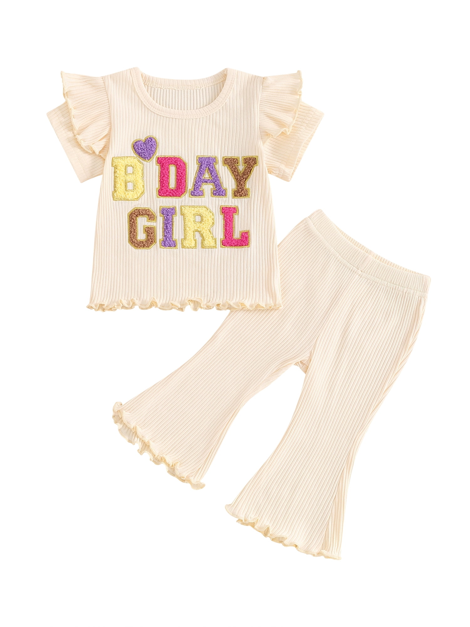 Shuttle tree Baby Girl Clothes Summer Knit Ruffle Short Sleeve T-Shirt Tee Flare Pants Set ...