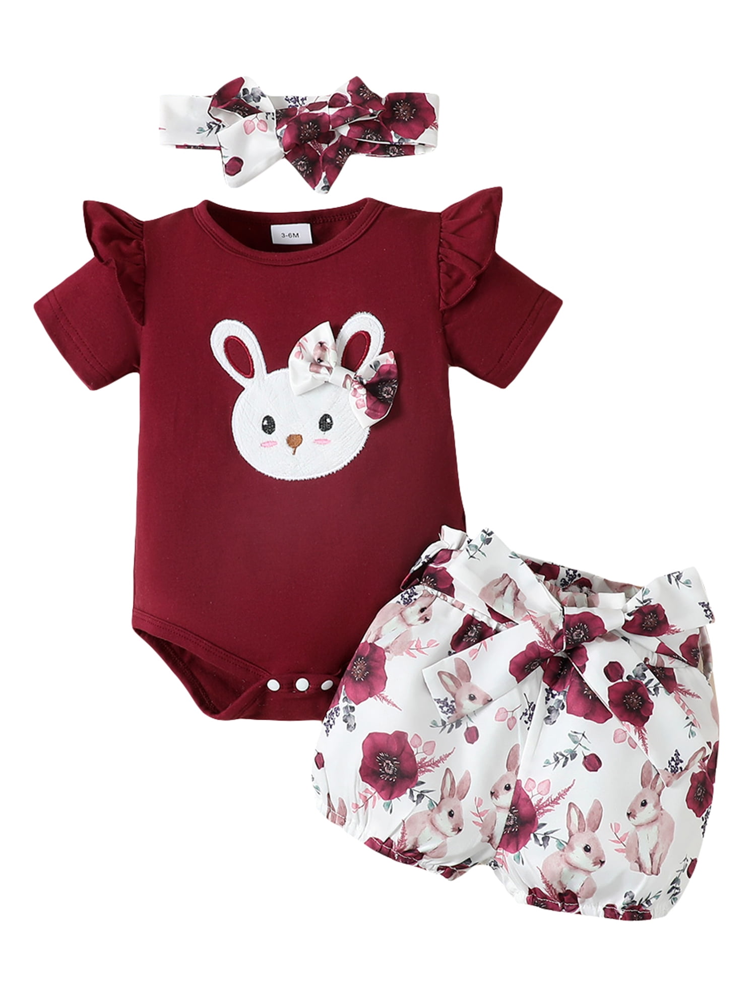 Shuttle tree Baby Girl Easter Clothes Infant Summer Outfits Set Short Sleeve Romper and Floral ...