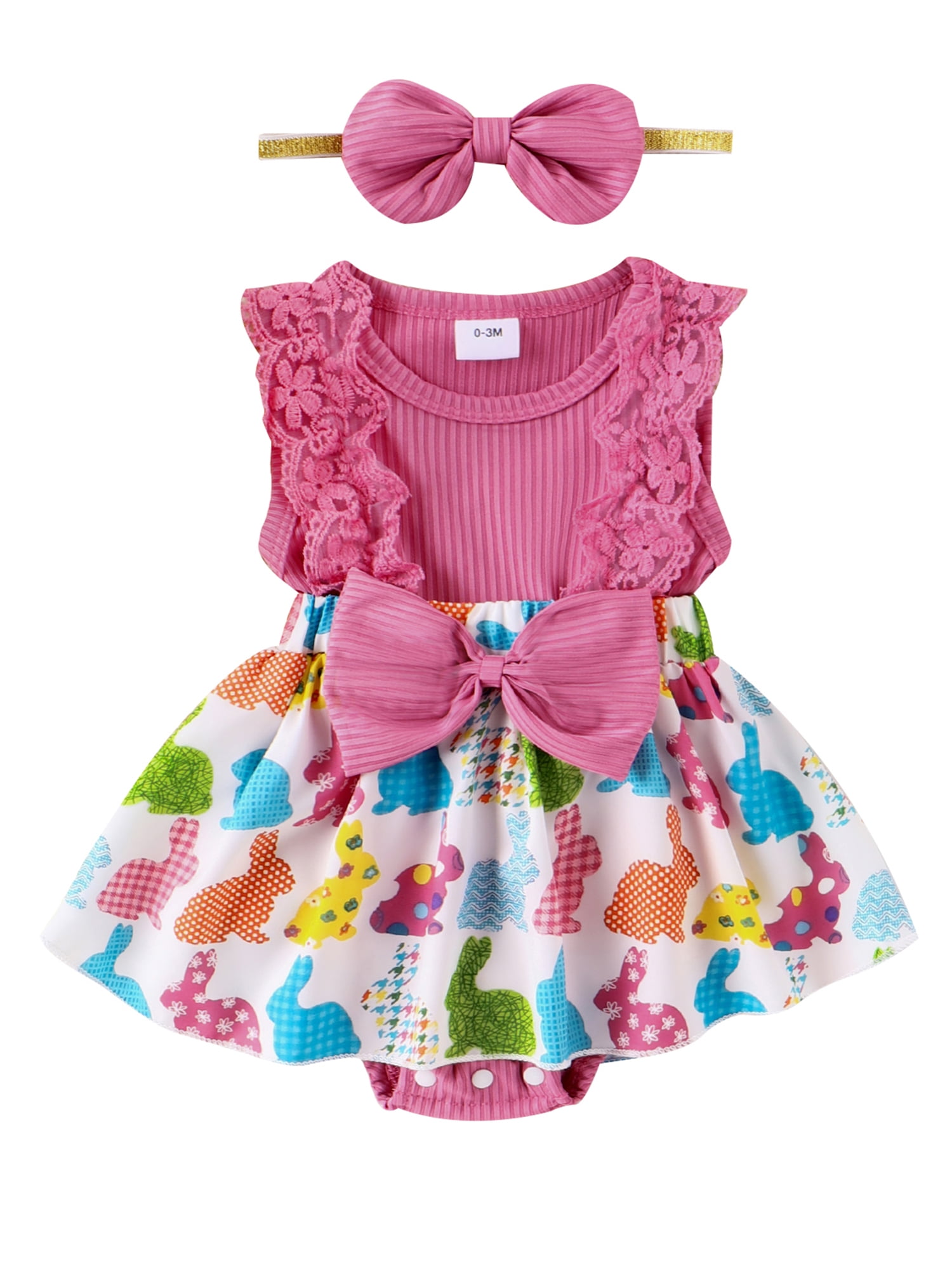 Shuttle tree Baby Girl Easter Clothes Summer Outfits Sleeveless Lace Floral Romper Dress Newborn ...