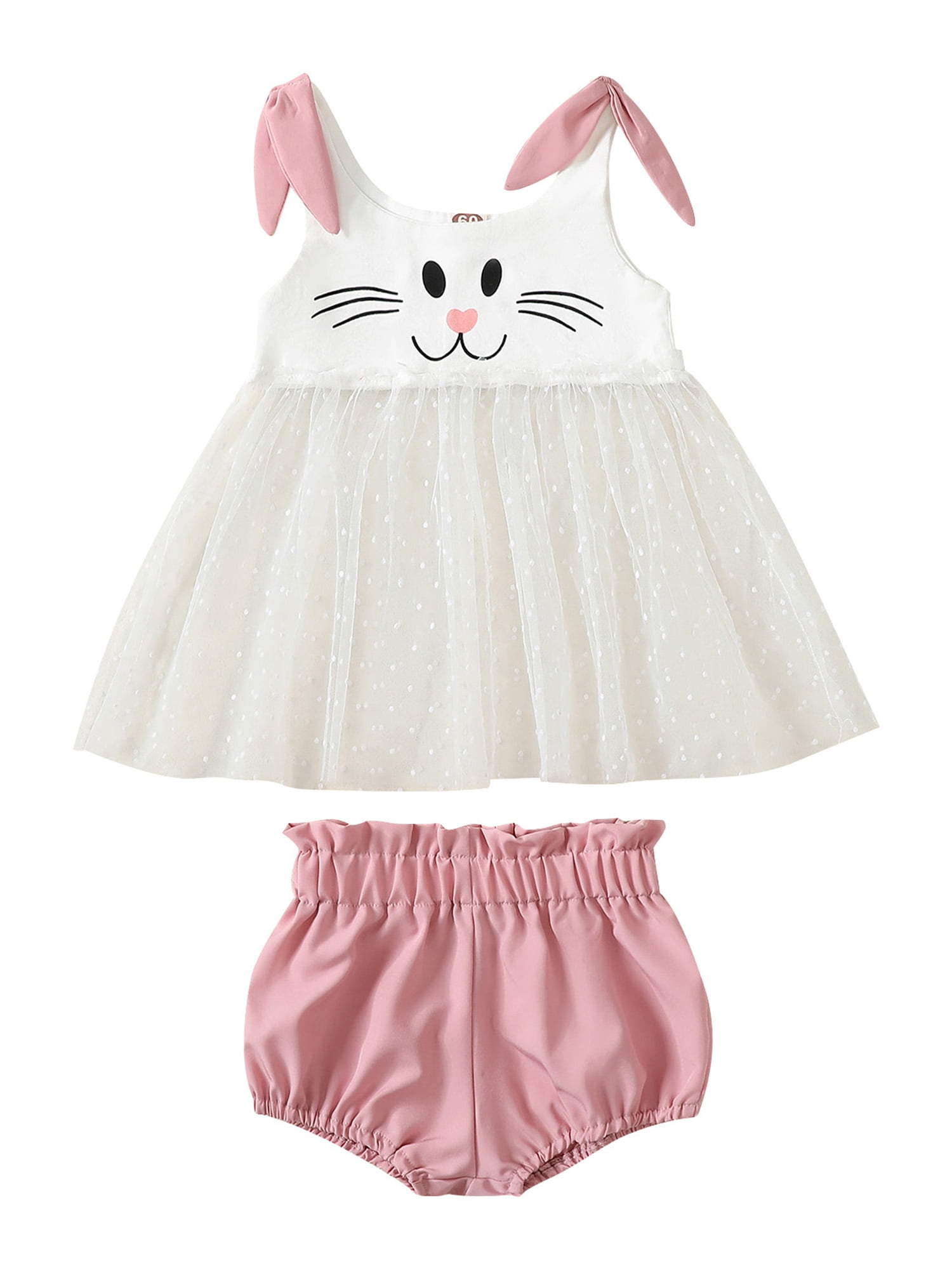 Shuttle tree Baby Girl Easter Outfit Bunny Print Sleeveless Mesh Ruffle ...