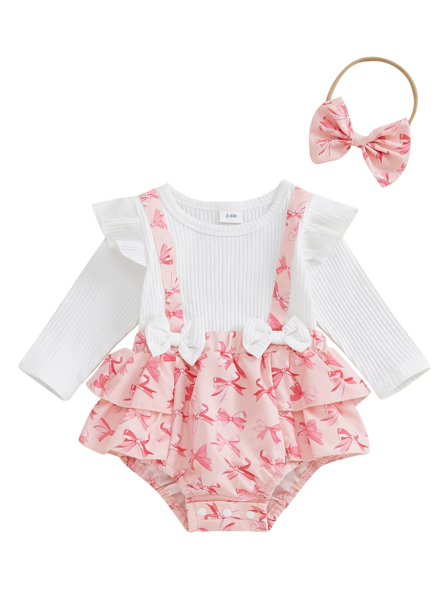 Shuttle tree Baby Girl Fall Outfits Long Sleeve Bow Print Bodysuit with Headband - Walmart.com
