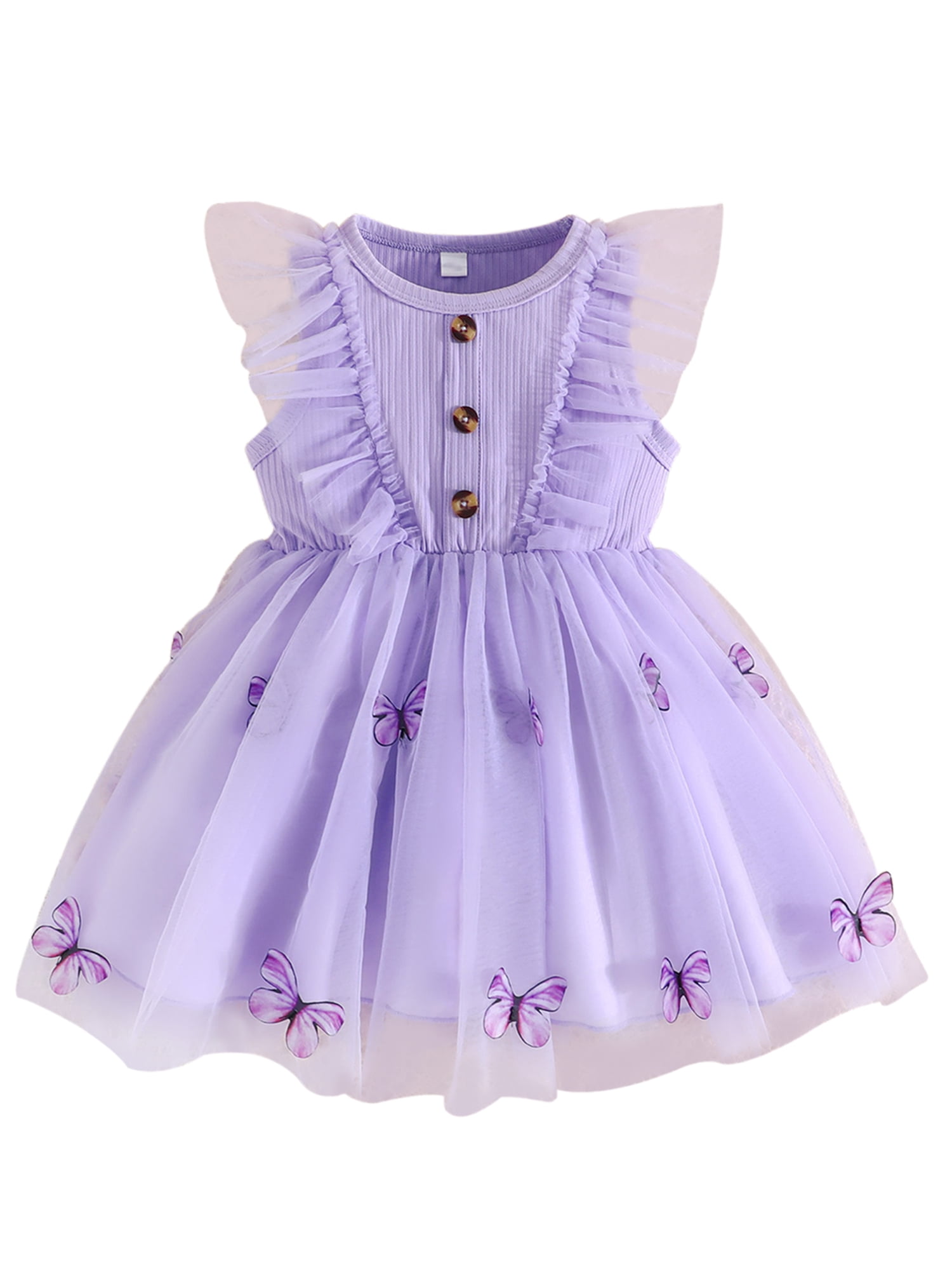 Shuttle tree Baby Girl Princess Dress Ruffle Sleeveless Button Front 3D ...