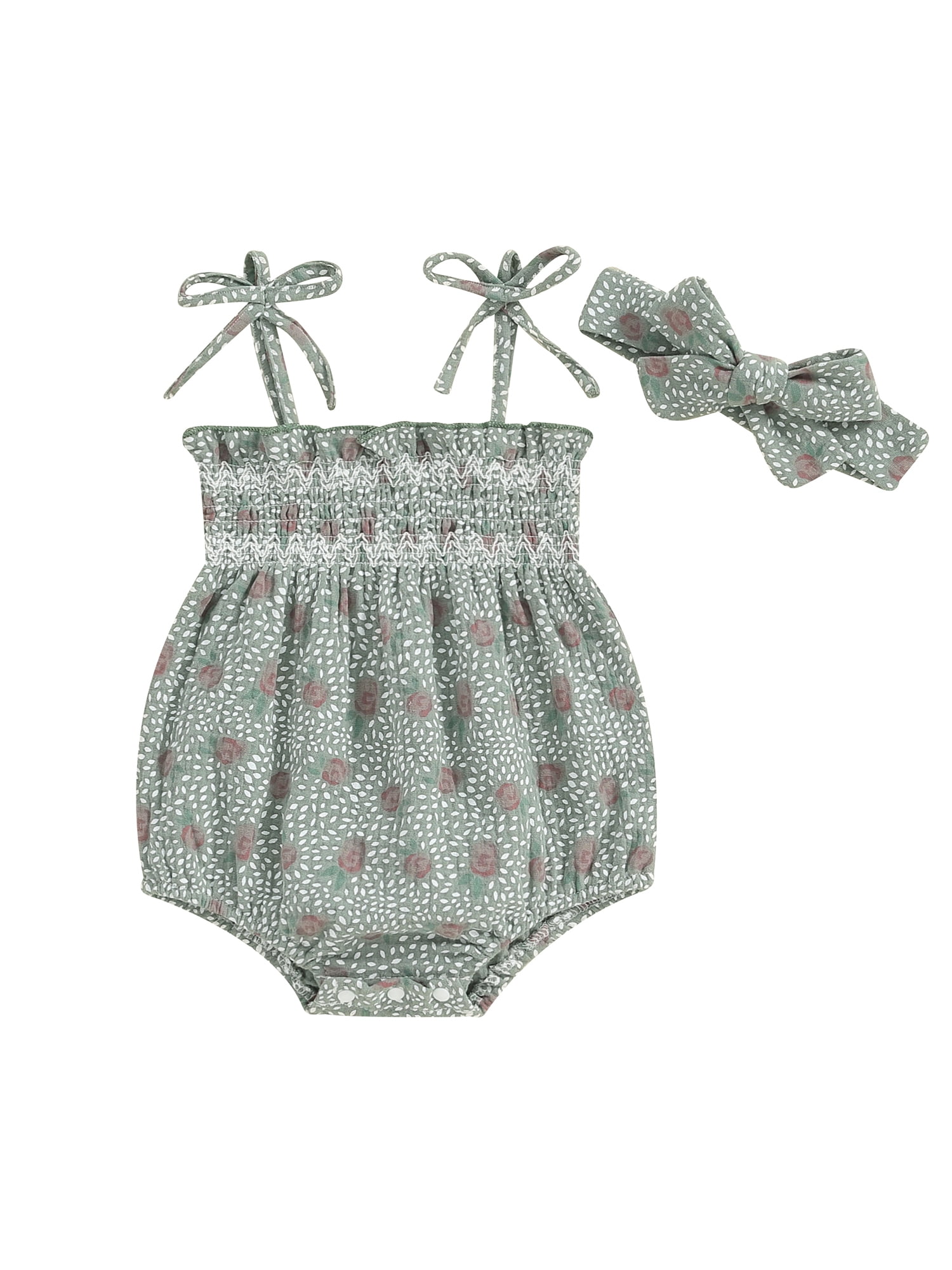 Shuttle tree Baby Girl Summer Clothes Floral Romper Tie-Up Strap Halter Jumpsuit Infant Summer ...