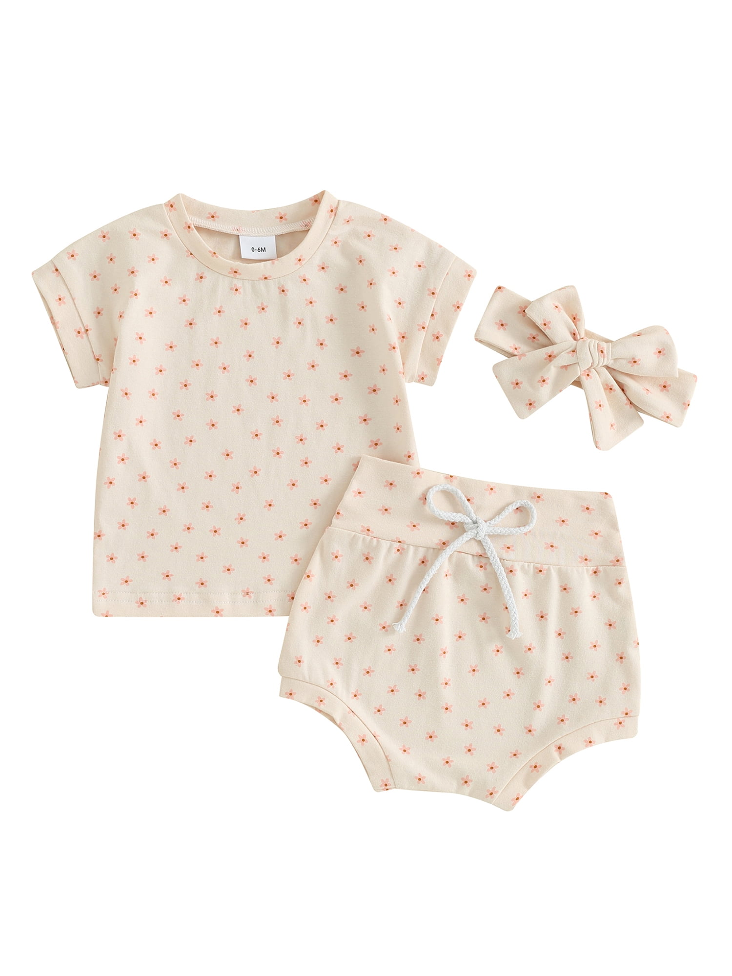 Shuttle tree Baby Girl Summer Clothes Flower Print T-Shirt with Shorts and Headband Outfit ...