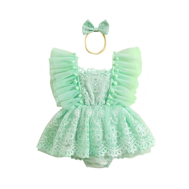 Shuttle tree Baby Girl Summer Clothes Outfits Lace Ruffle Sleeve Romper Dress Infant Outfit ...