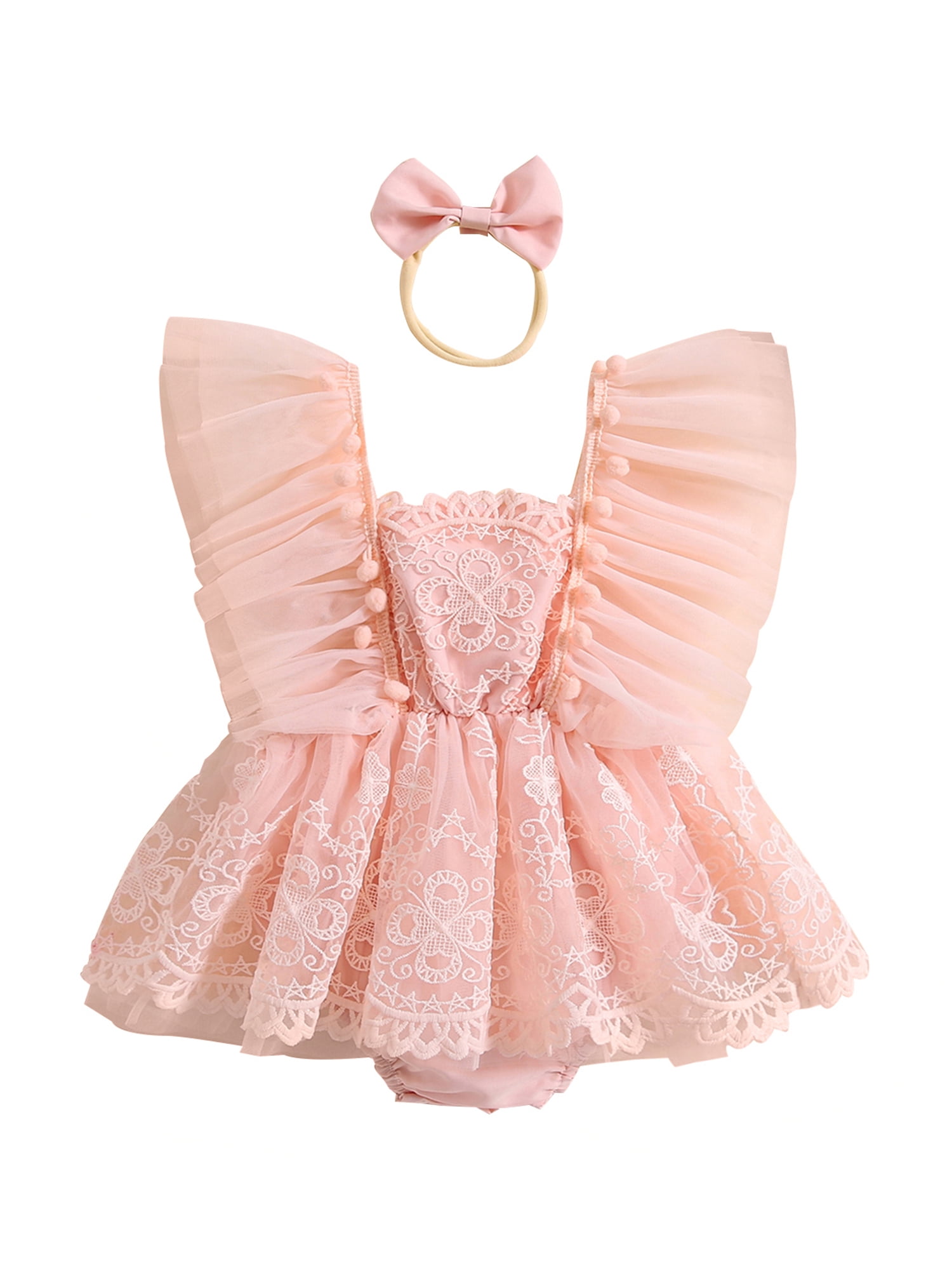 Shuttle tree Baby Girl Summer Clothes Outfits Lace Ruffle Sleeve Romper Dress Infant Outfit ...