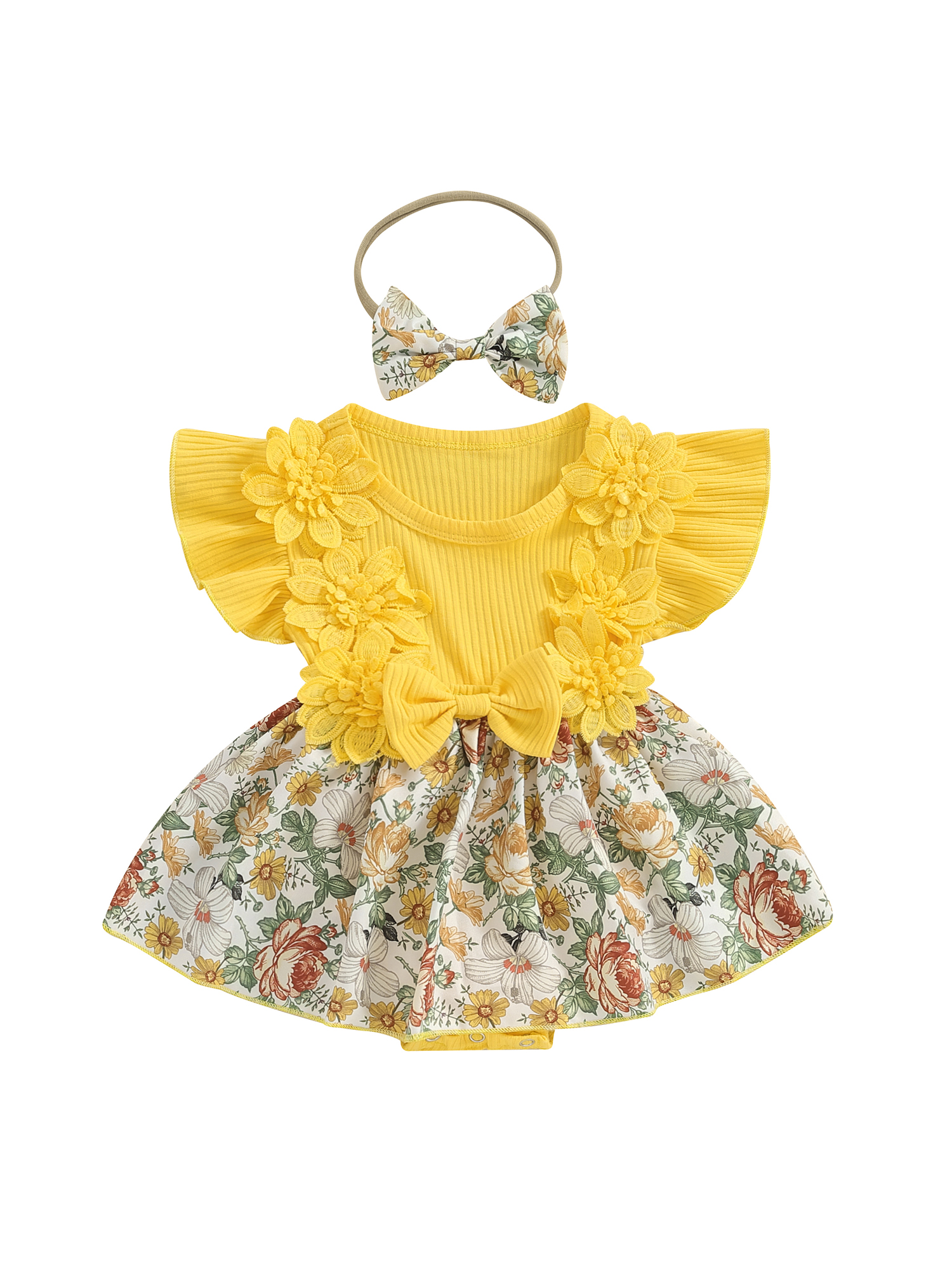 Shuttle tree Baby Girl Summer Clothes Outfits Ruffle Sleeve Lace Floral Romper Dress Newborn ...