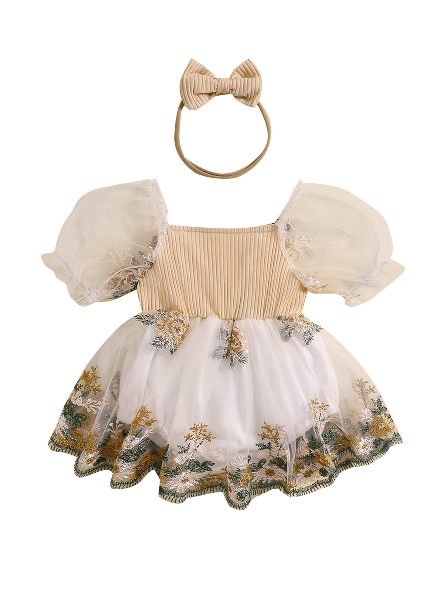 Shuttle tree Baby Girl Summer Clothes Outfits Short Puff Sleeve Lace Floral Romper Dress Newborn ...