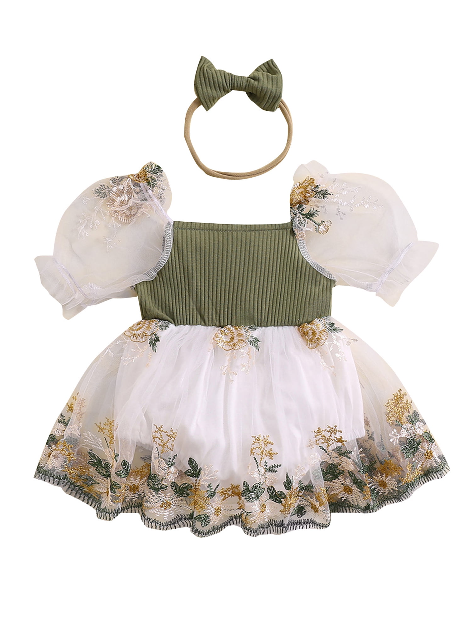 Shuttle tree Baby Girl Summer Clothes Outfits Short Puff Sleeve Lace Floral Romper Dress Newborn ...