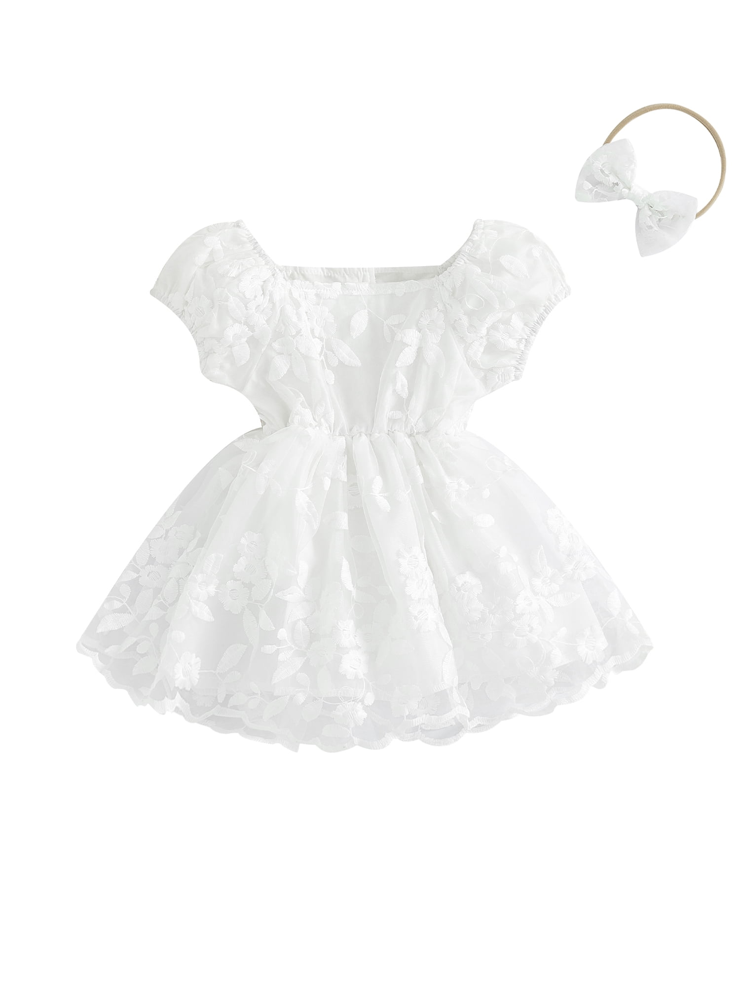 Shuttle tree Baby Girl Summer Clothes Outfits Short Puff Sleeve White Lace Floral Romper Dress ...