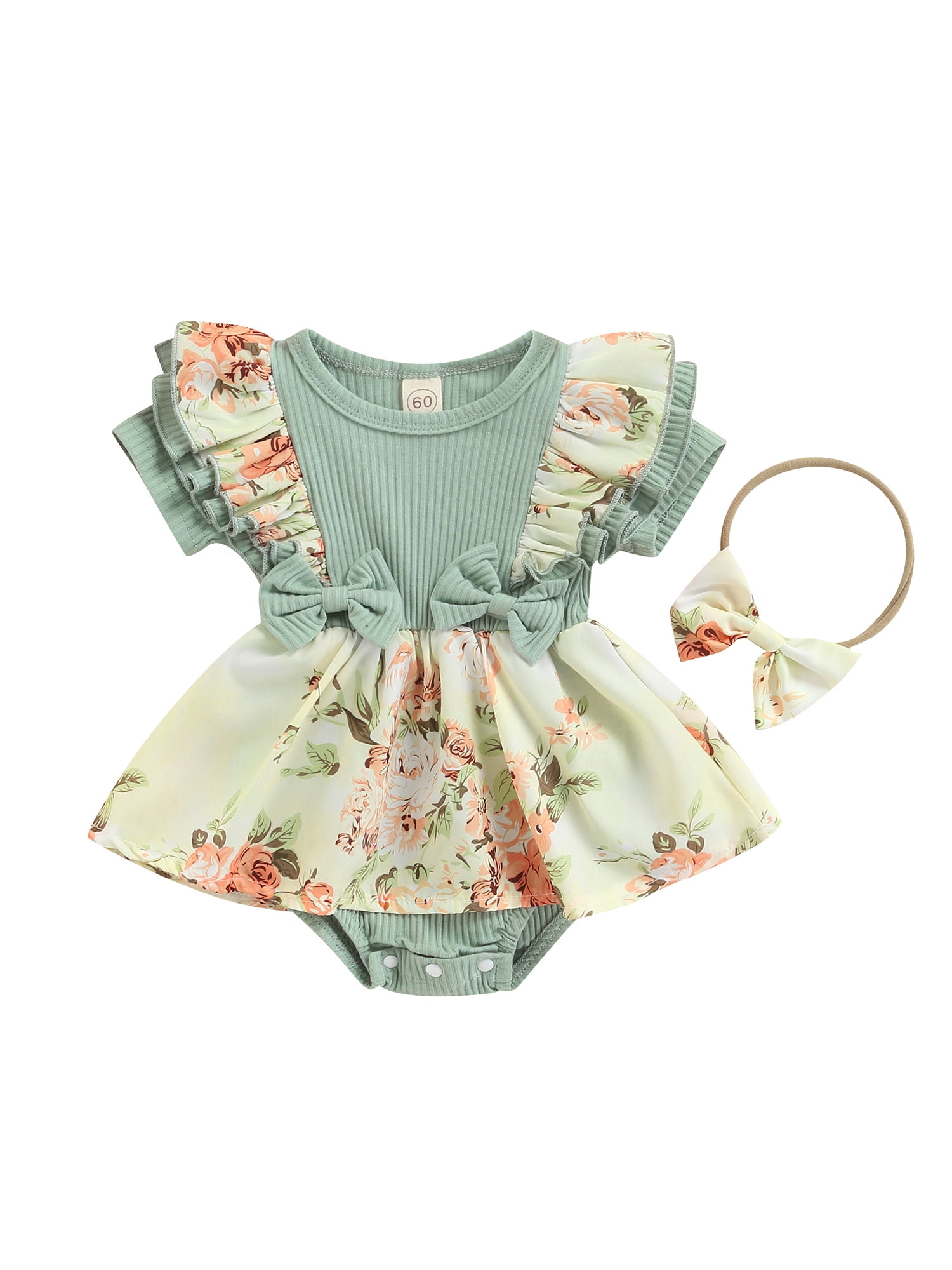 Shuttle tree Baby Girl Summer Clothes Outfits Short Sleeve Floral Romper Dress Newborn Outfit ...