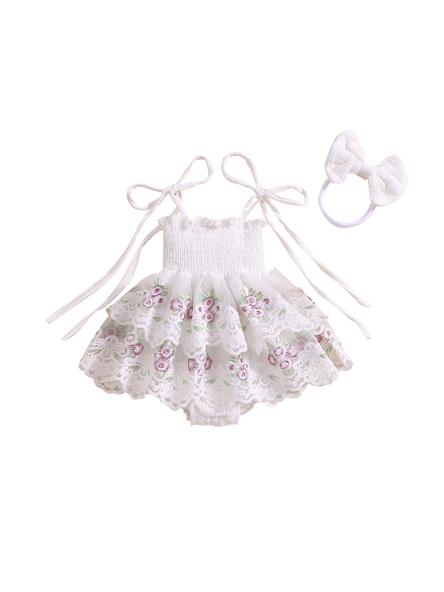 Shuttle tree Baby Girl Summer Clothes Outfits Sleeveless Tulle Floral Ruffle Romper Dress ...