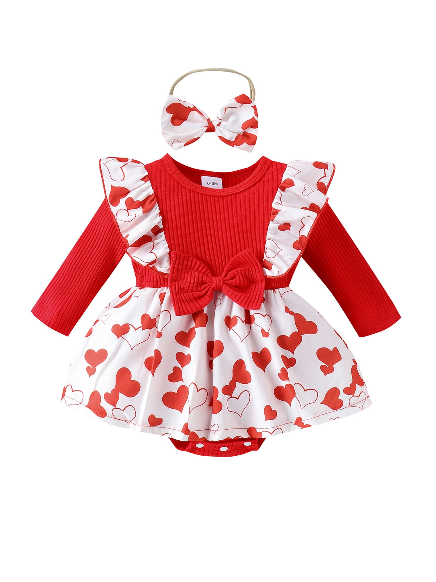 Shuttle tree Baby Girl Valentine's Day Outfits Heart Print Ruffle Romper Dress with Headband Set ...