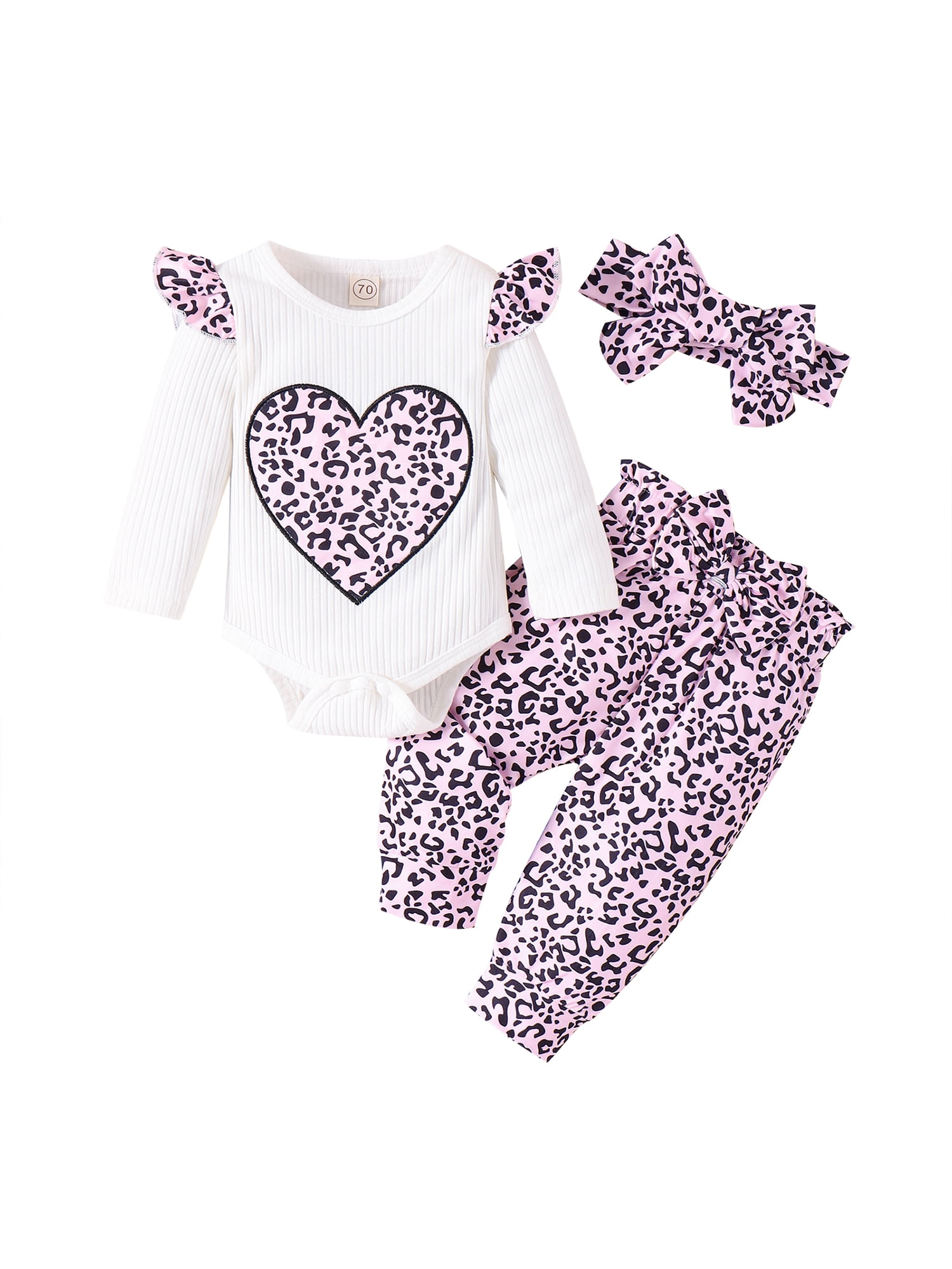 Shuttle tree Baby Girl's 3pc Rib Frill Long Sleeve Romper and Pant Set Clothes Outfits - Walmart.com