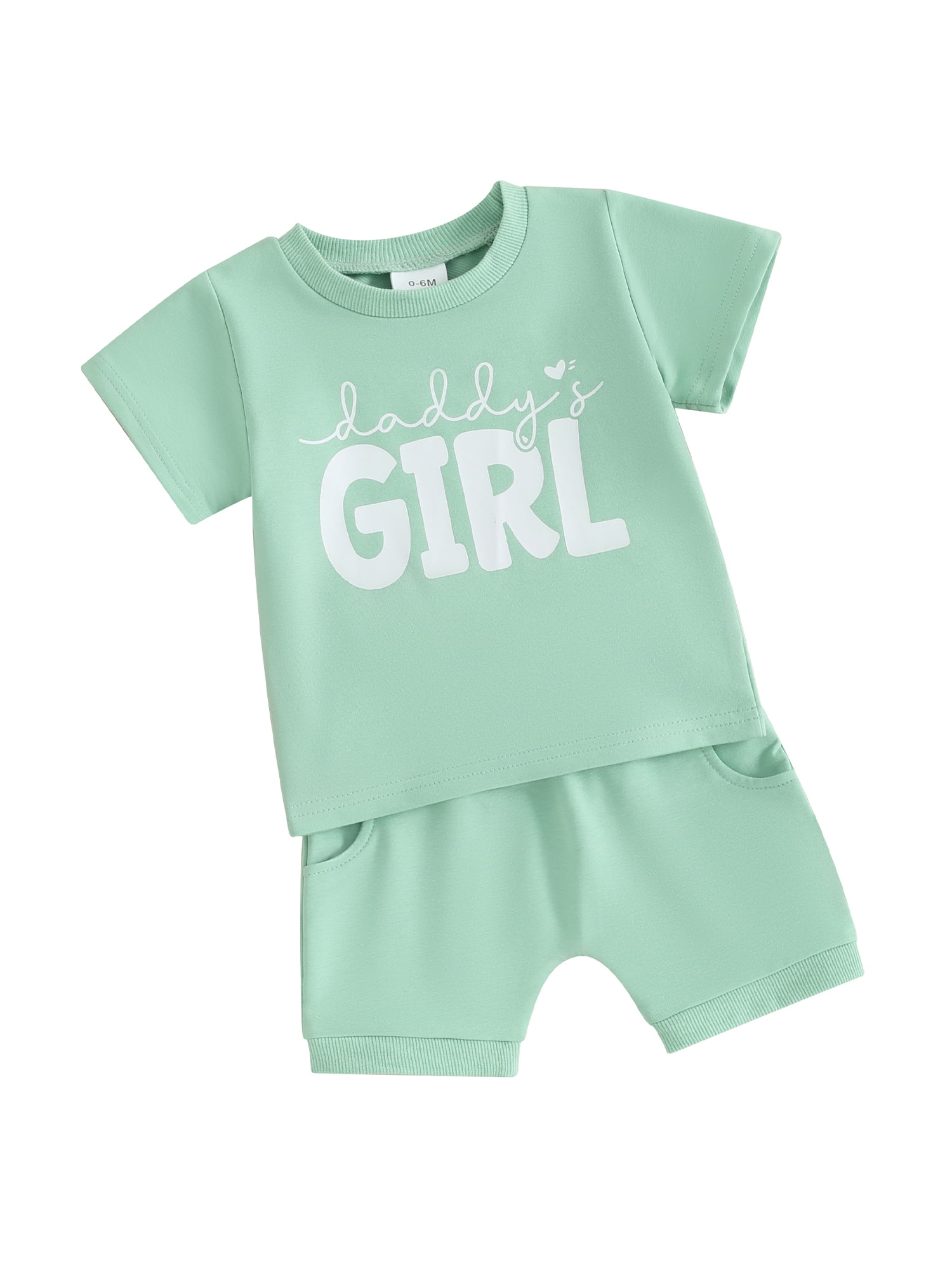 Shuttle tree Baby Girls 2 Piece Outfit Letter Print Short Sleeve T-Shirt and Elastic Shorts Set ...