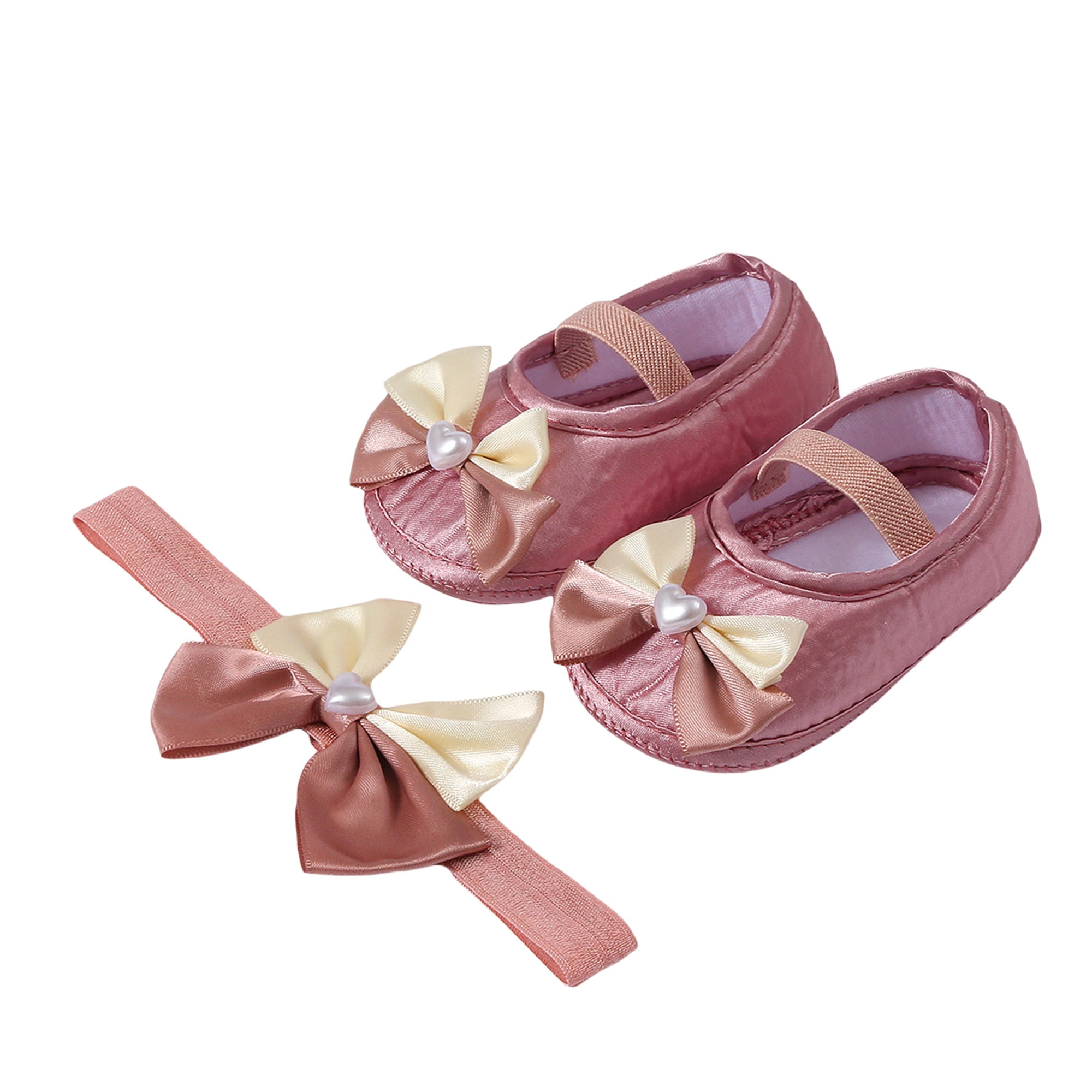 Shuttle tree Baby Girls Baptism Shoes and Headband Heart Pearl Flats ...