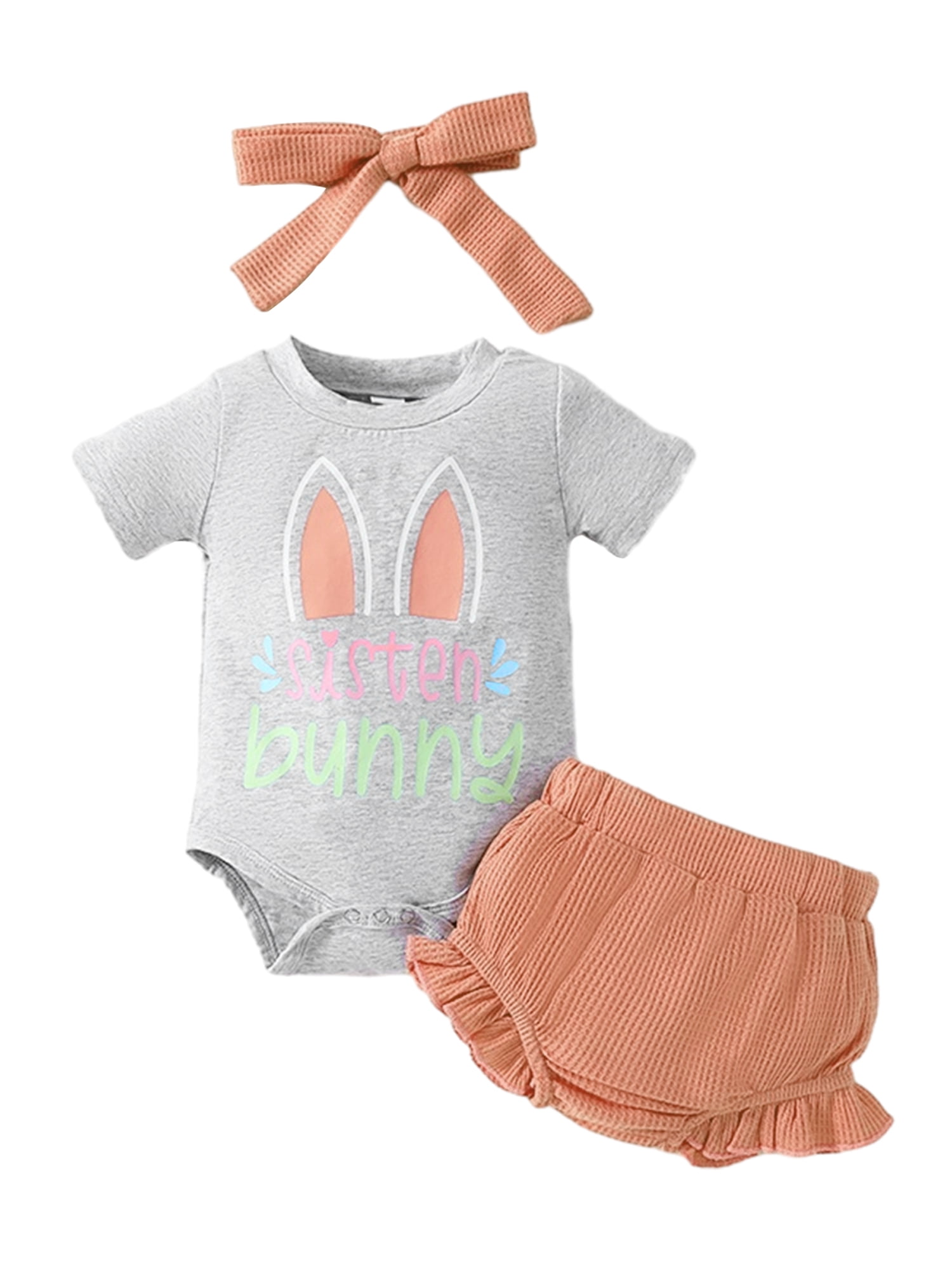 Shuttle tree Baby Girls Easter Shorts Sets Short Sleeve Letter Rabbit ...