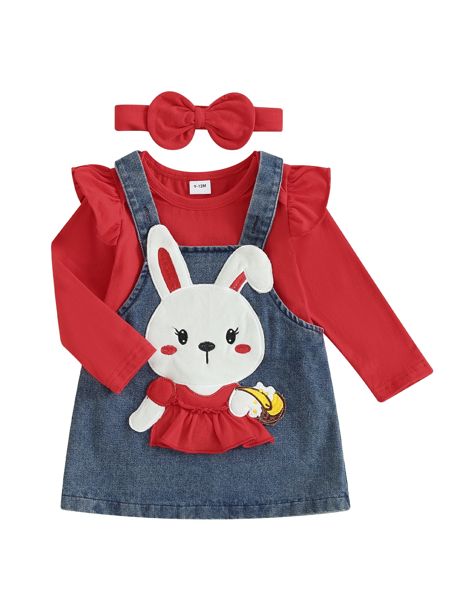 Shuttle tree Baby Girls Skirt Set, Long Sleeve Romper Rabbit Suspender Skirt Bow Headband Fall ...