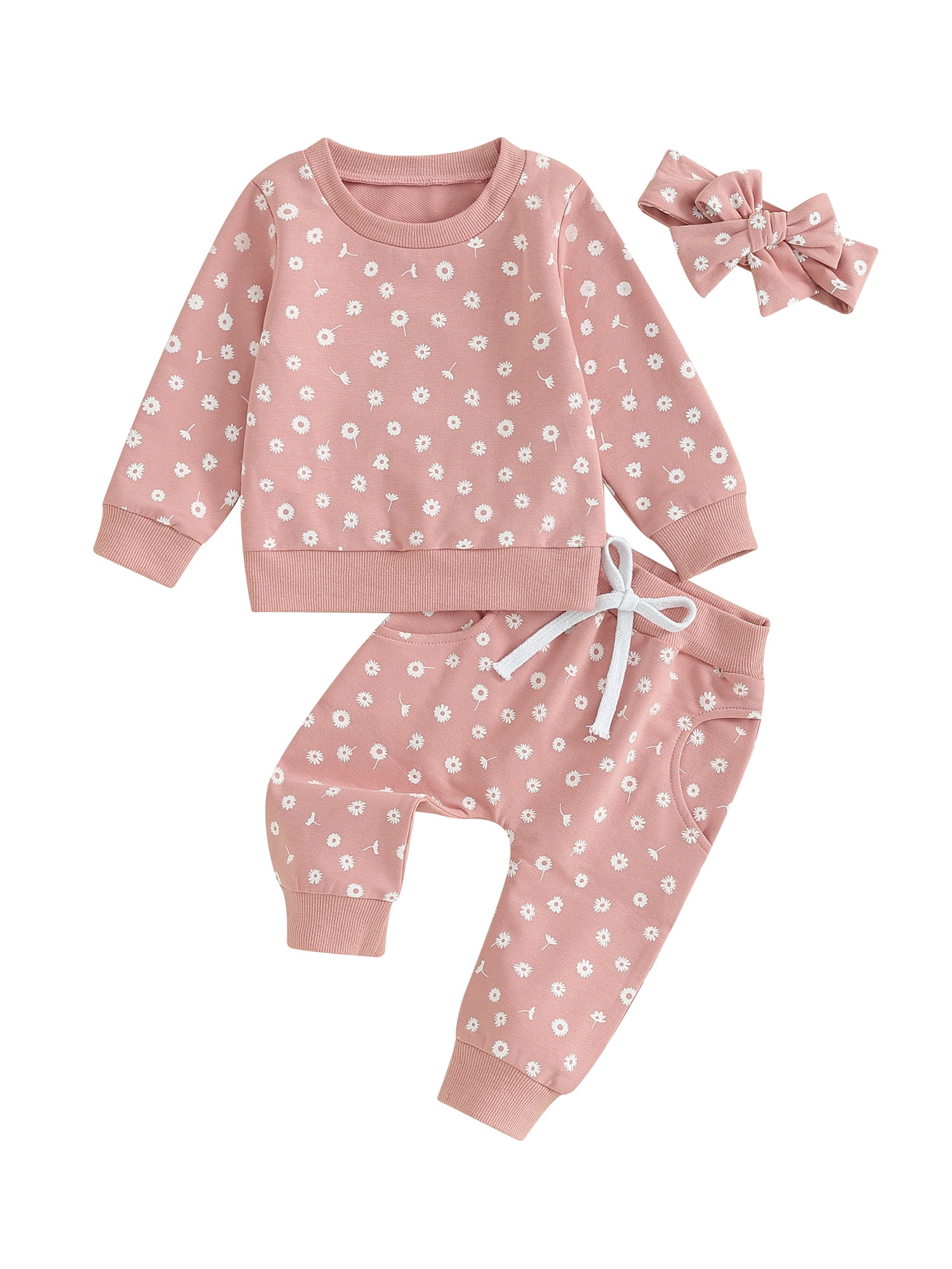 Shuttle tree Baby Girls Spring Clothes Floral Long Sleeve Sweatshirt Pants Headband Sets Outfits ...