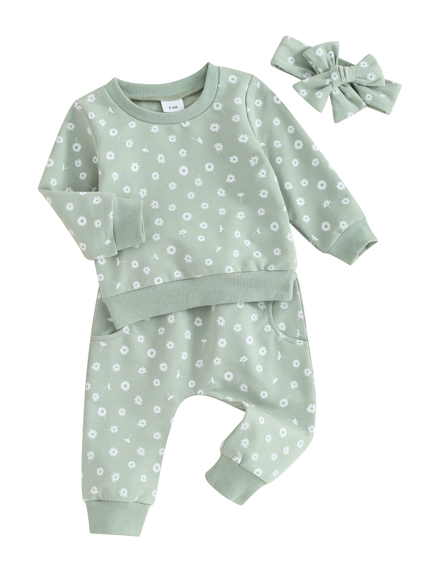 Shuttle tree Baby Girls Spring Clothes Floral Long Sleeve Sweatshirt Pants Headband Sets Outfits ...