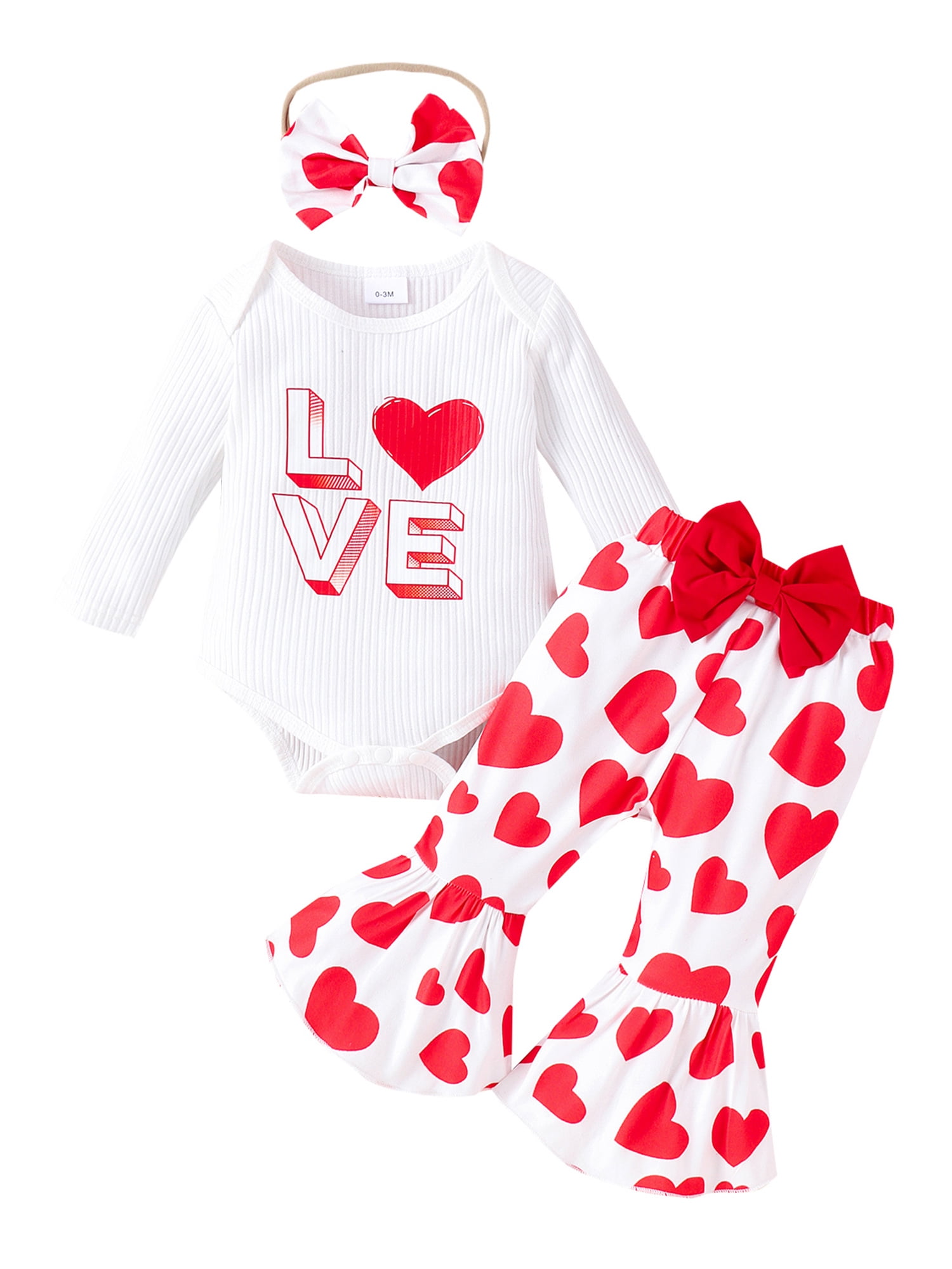 Shuttle tree Baby Girls Spring Outfit, Long Sleeve Letters Print Romper with Heart Flare Pants ...
