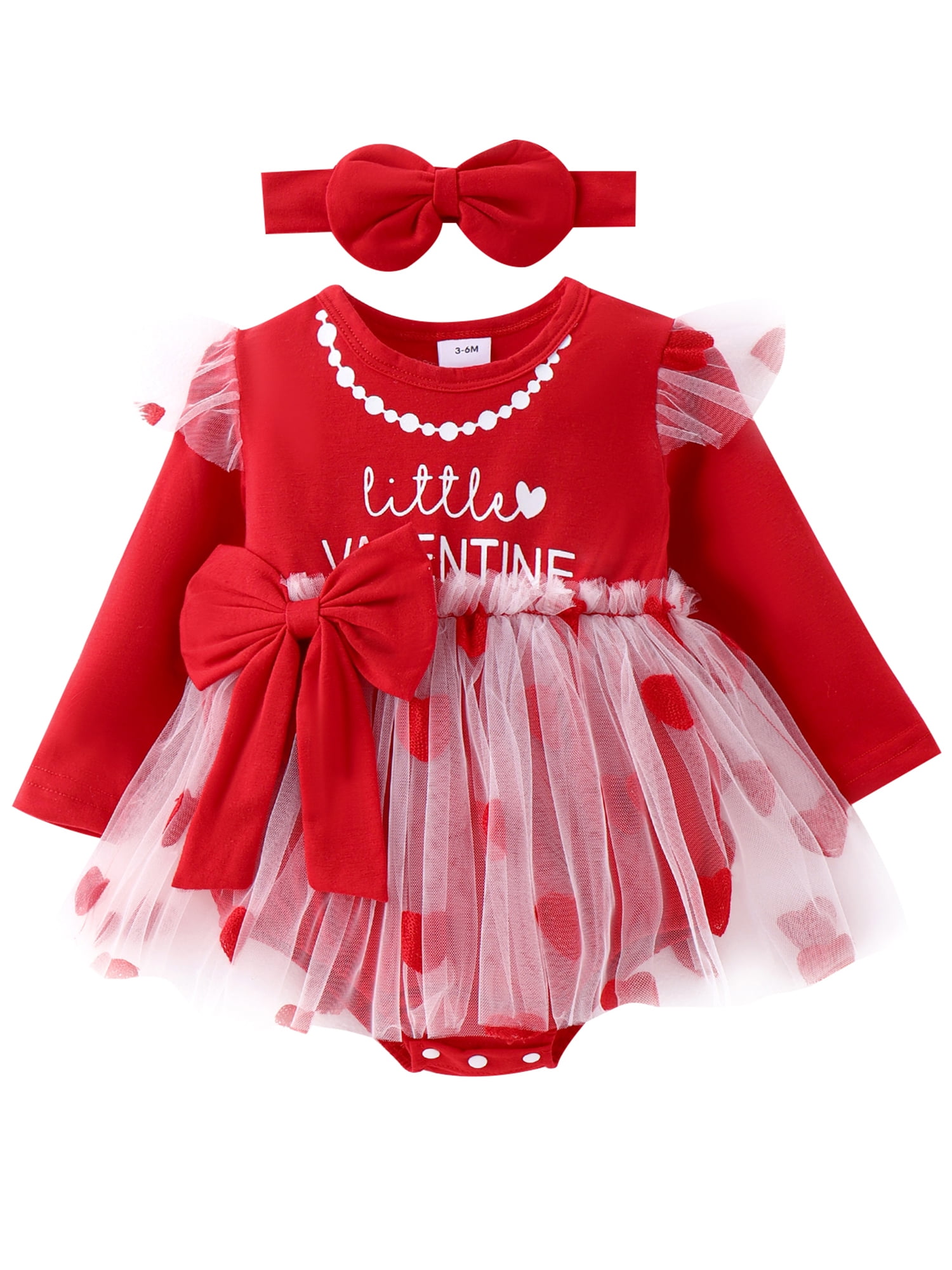Shuttle tree Baby Girls Valentine's Day Clothes Long Sleeve Heart Letter Print Tulle Tutu Romper ...