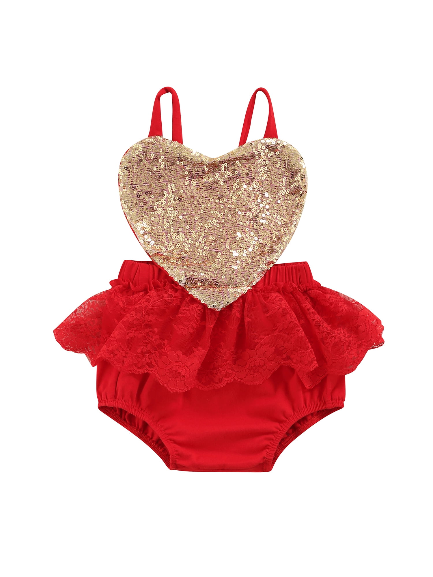 Shuttle tree Baby Girls Valentine's Day Romper Heart Halter Sleeveless Backless Jumpsuit Lace ...