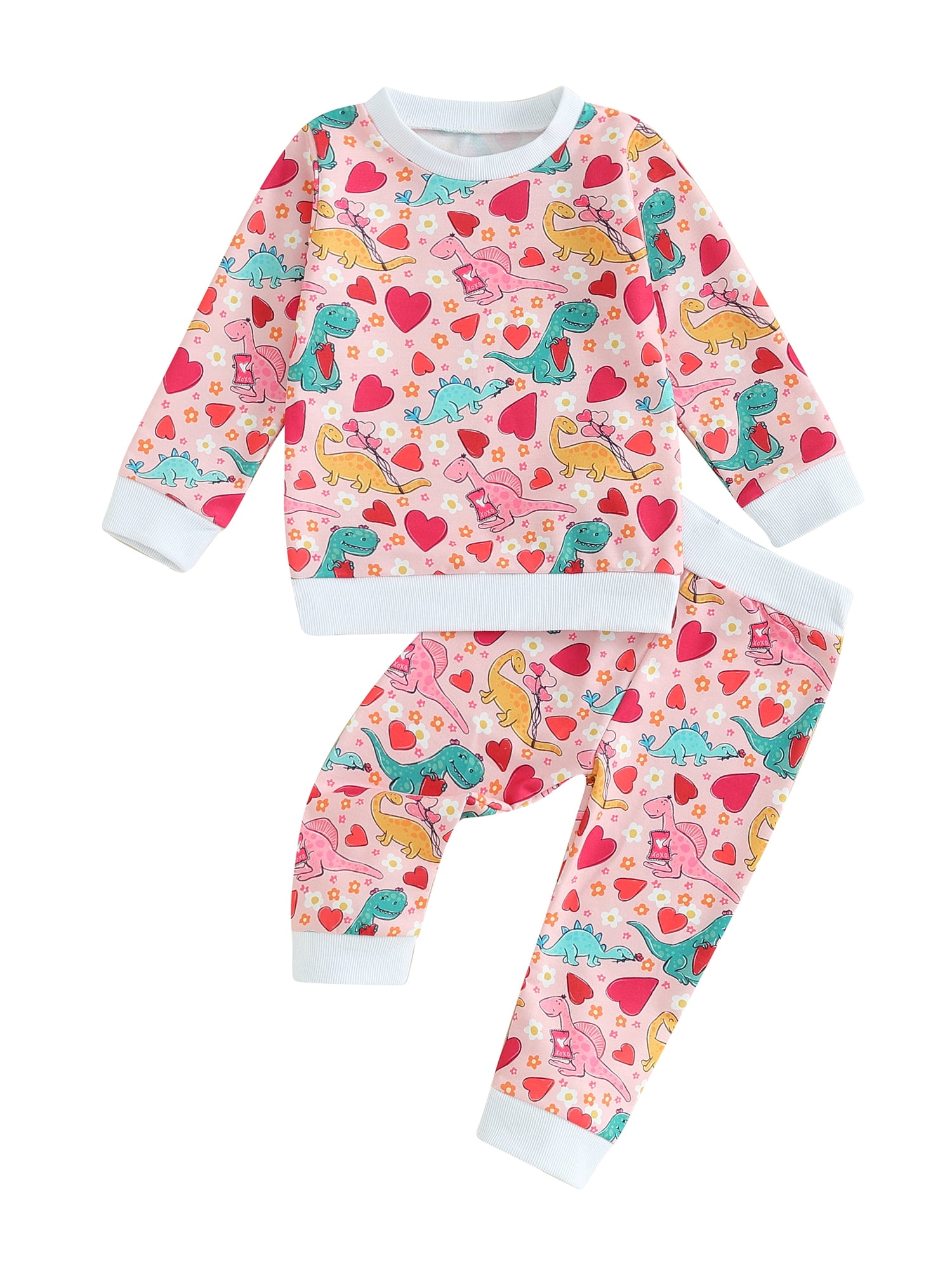 Shuttle tree Baby Girls Valentine's Day Sets Long Sleeve Heart Print Sweatshirt Tops Pants Sets ...