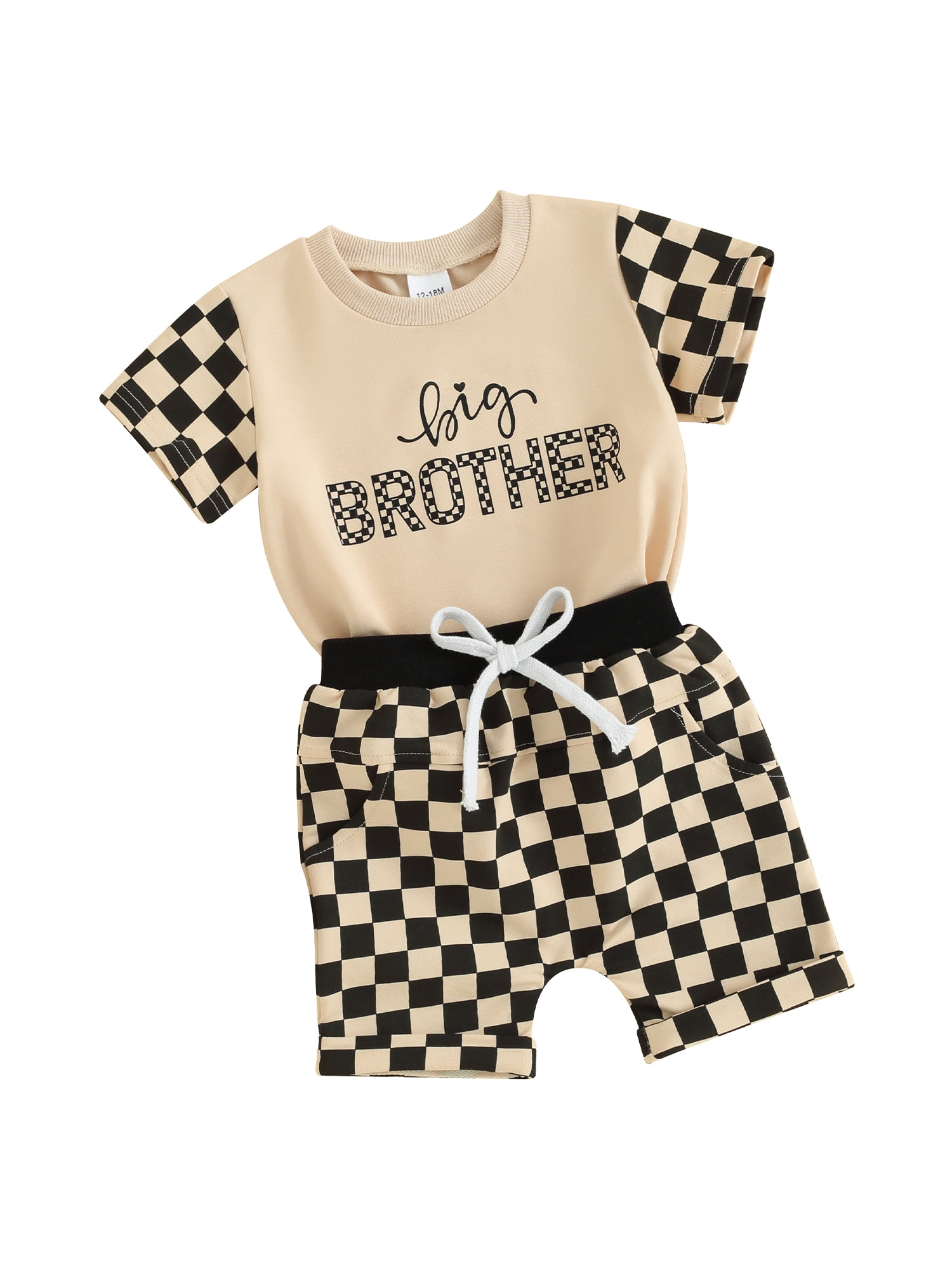 Shuttle tree Brother Matching Toddler Baby Boy Clothes Letter Print Checkerboard T Shirts Tops ...