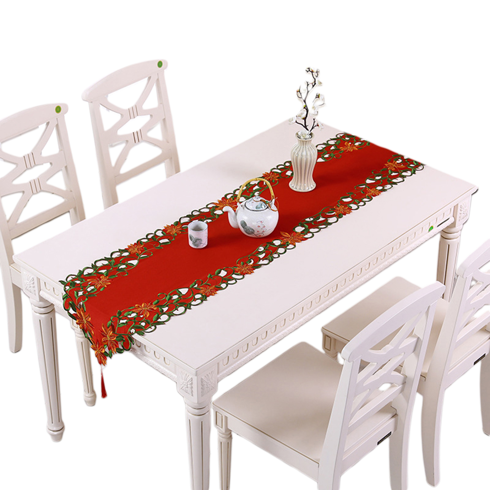 Shuttle tree Christmas Table Runner Cutouts Floral Embroidery Dining ...