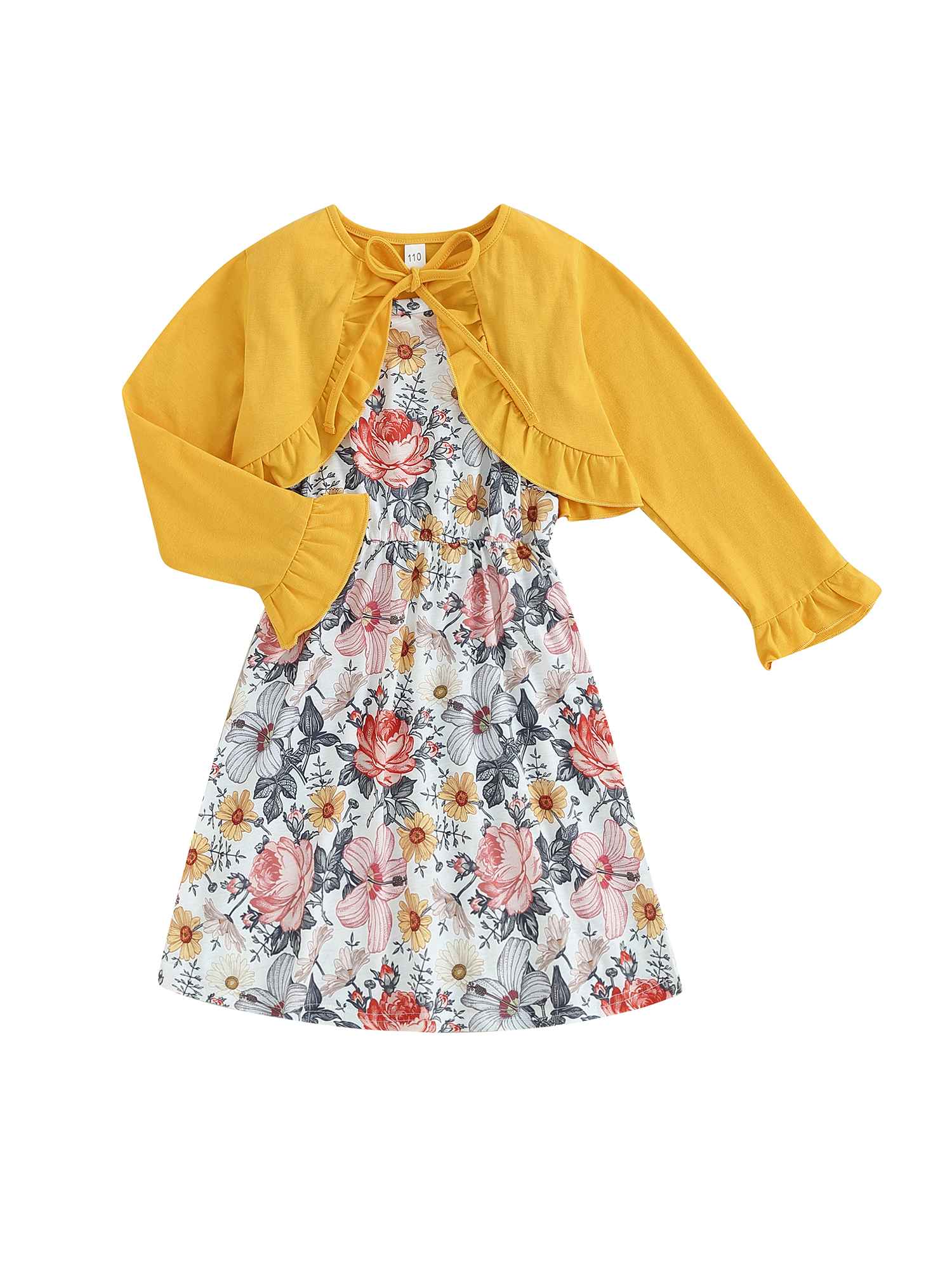 Shuttle tree Girl's 2 Piece Outfits Floral Print Sleeveless Cute Cami Dresses and Long Sleeve ...