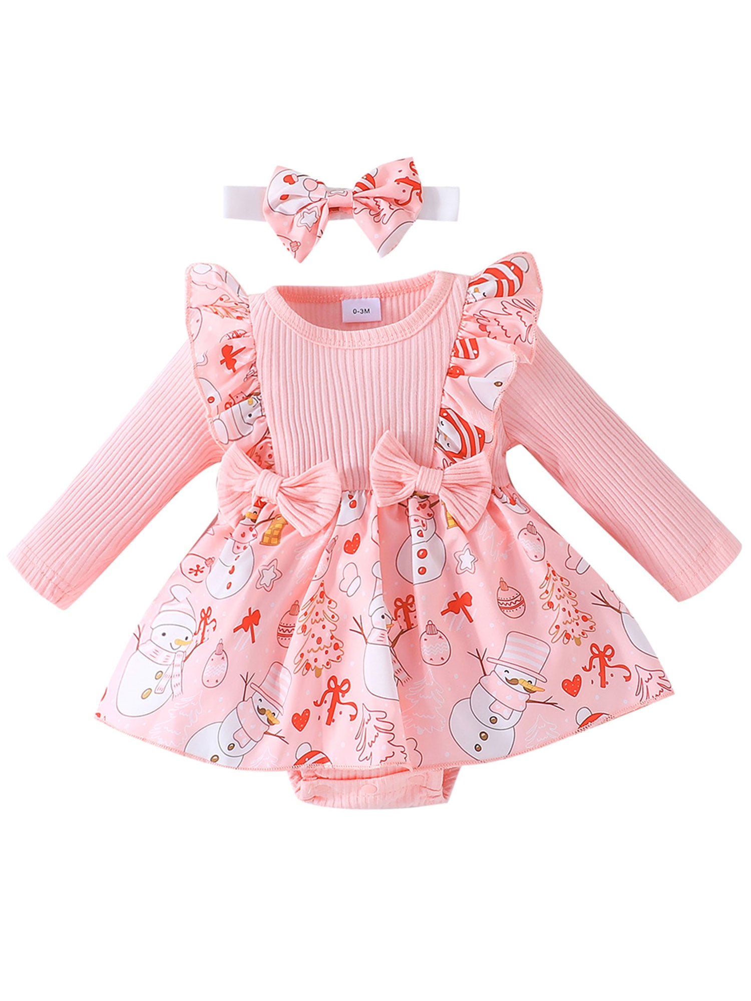 Shuttle tree Infant Baby Girl Fall Winter Outfits Long Sleeve Ribbed Romper Dress Christmas ...
