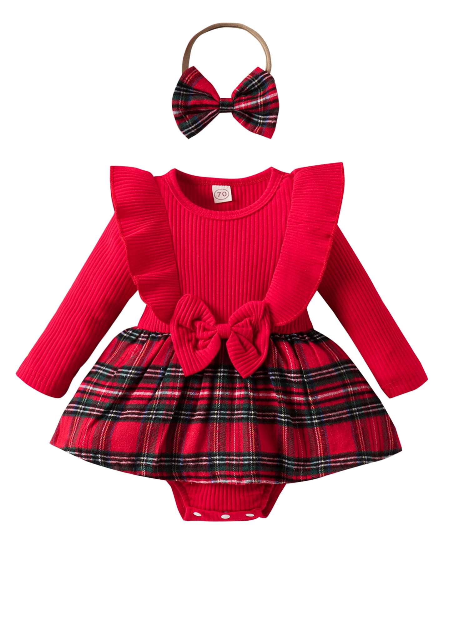 Shuttle tree Infant Baby Girl Fall Winter Outfits Long Sleeve Ribbed Romper Dress Christmas ...
