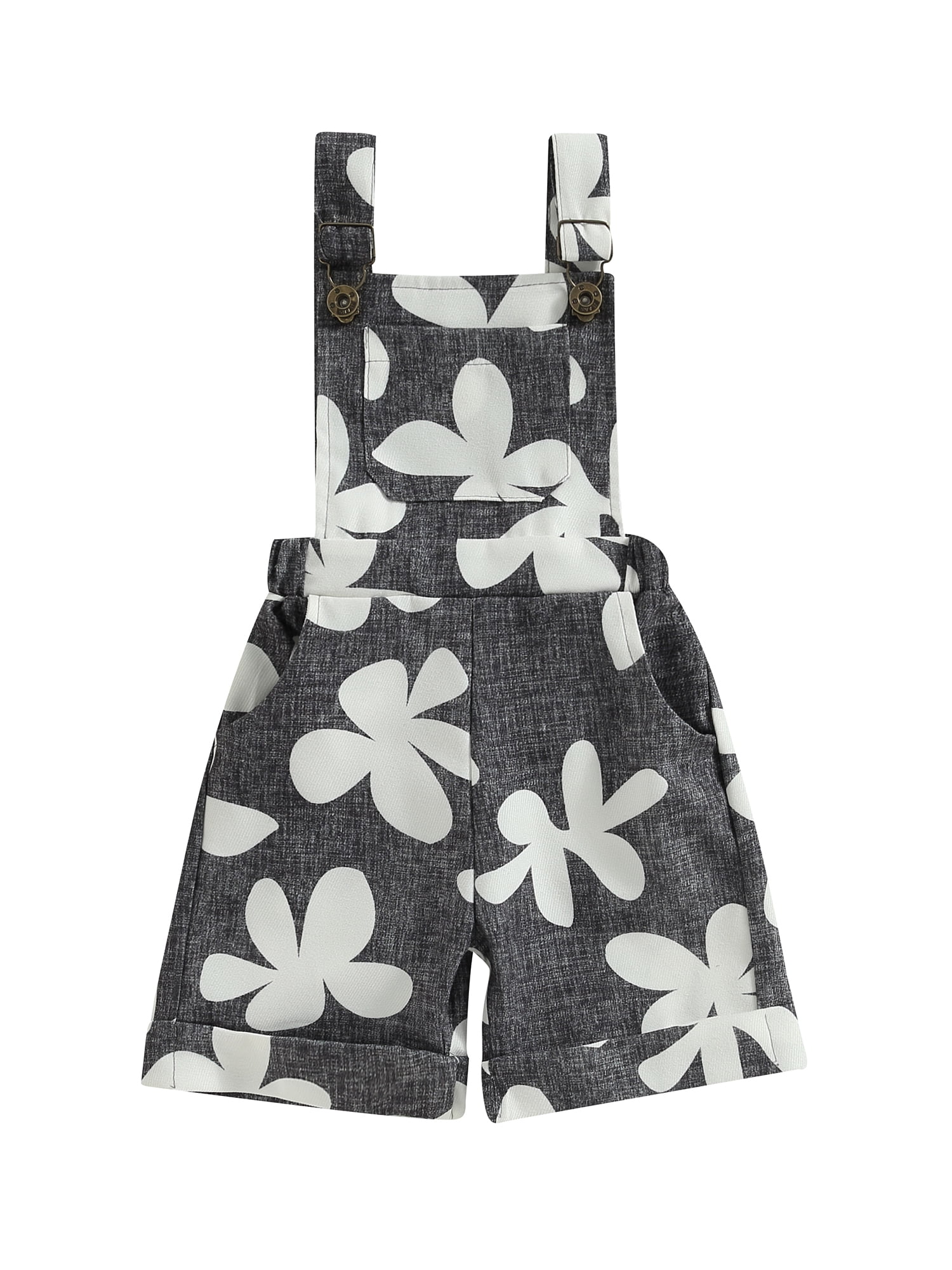 Shuttle tree Kids Toddler Baby Girl Floral Print Overalls Shorts with Pocket Suspender Trousers ...
