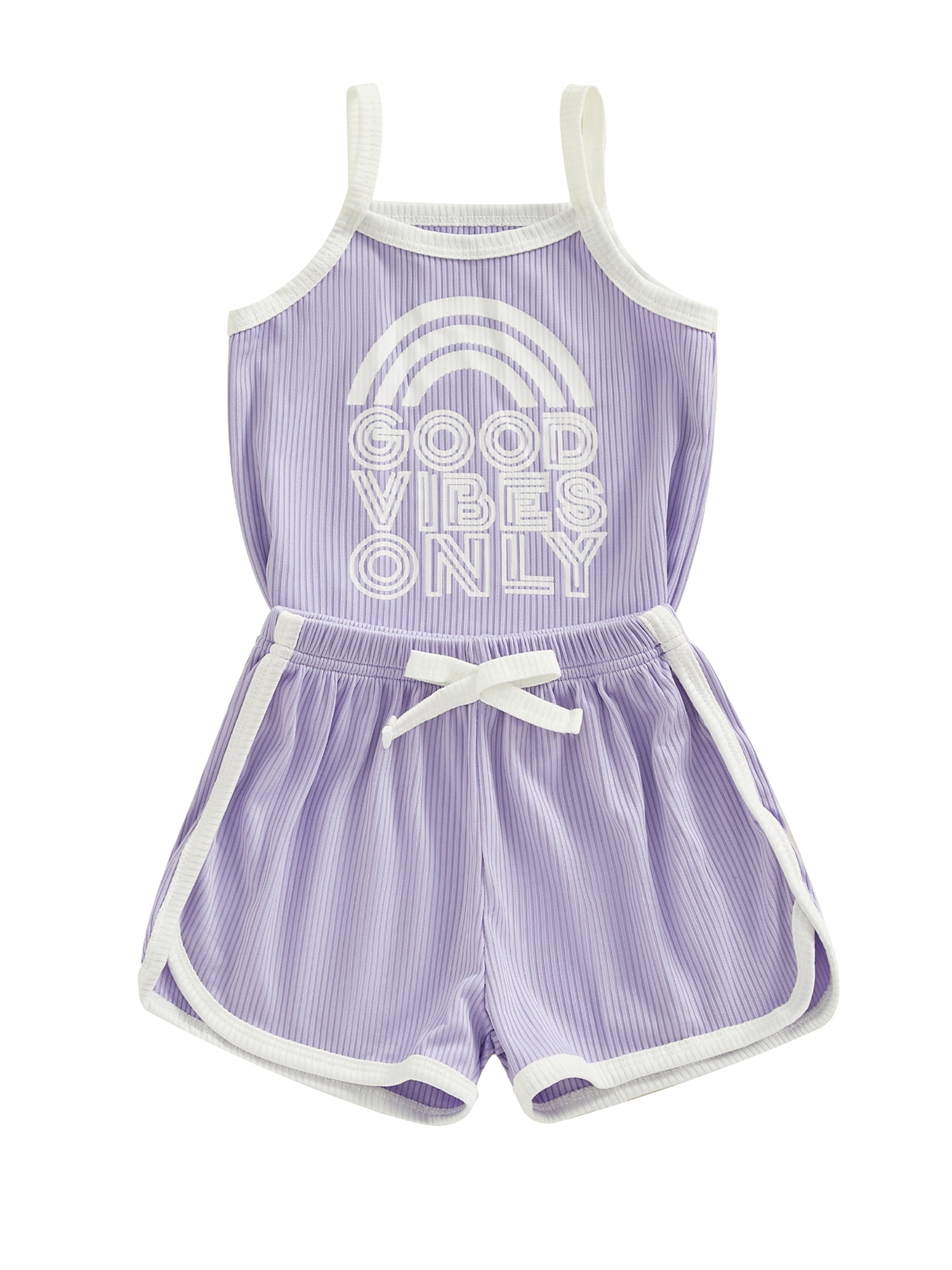 Shuttle tree Little Girl Summer Clothes Set Sleeveless Letter Print Cami Tops + Elastic Waist ...