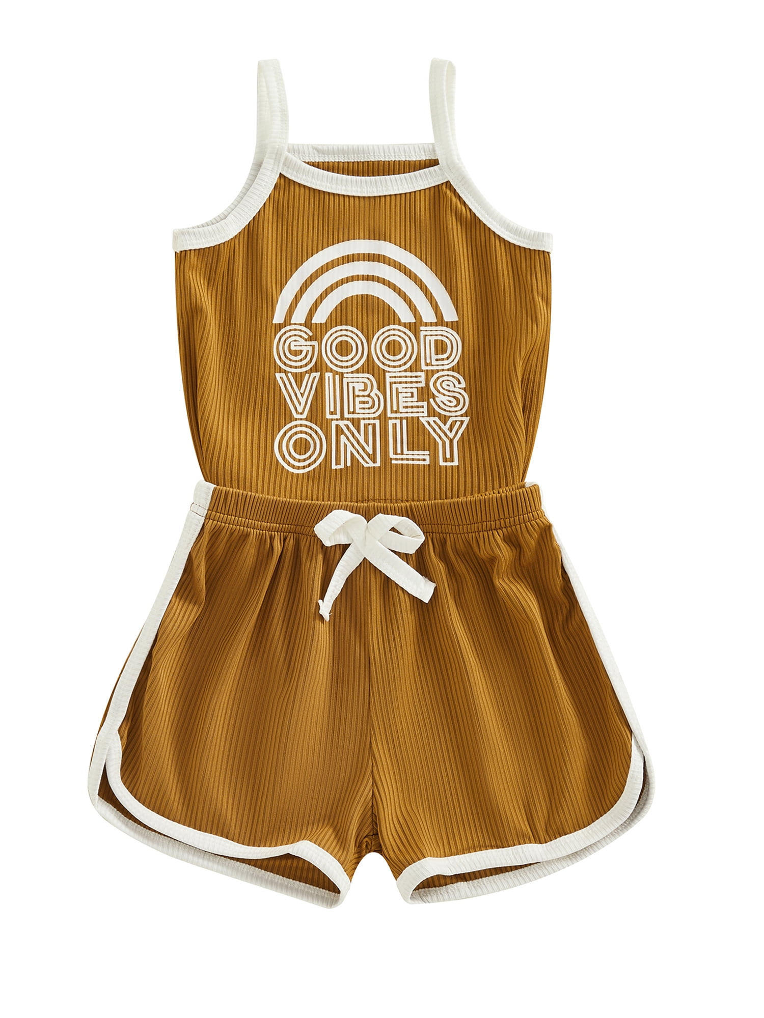Shuttle tree Little Girl Summer Clothes Set Sleeveless Letter Print Cami Tops + Elastic Waist ...