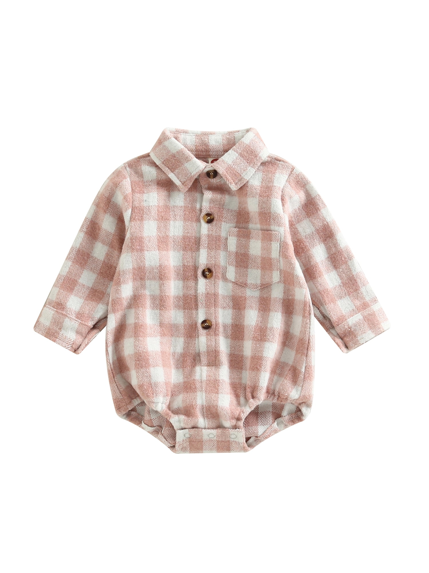 Shuttle tree Newborn Baby Girl Boy Plaid Flannel Romper Tops Infant Long Sleeve Button Down ...