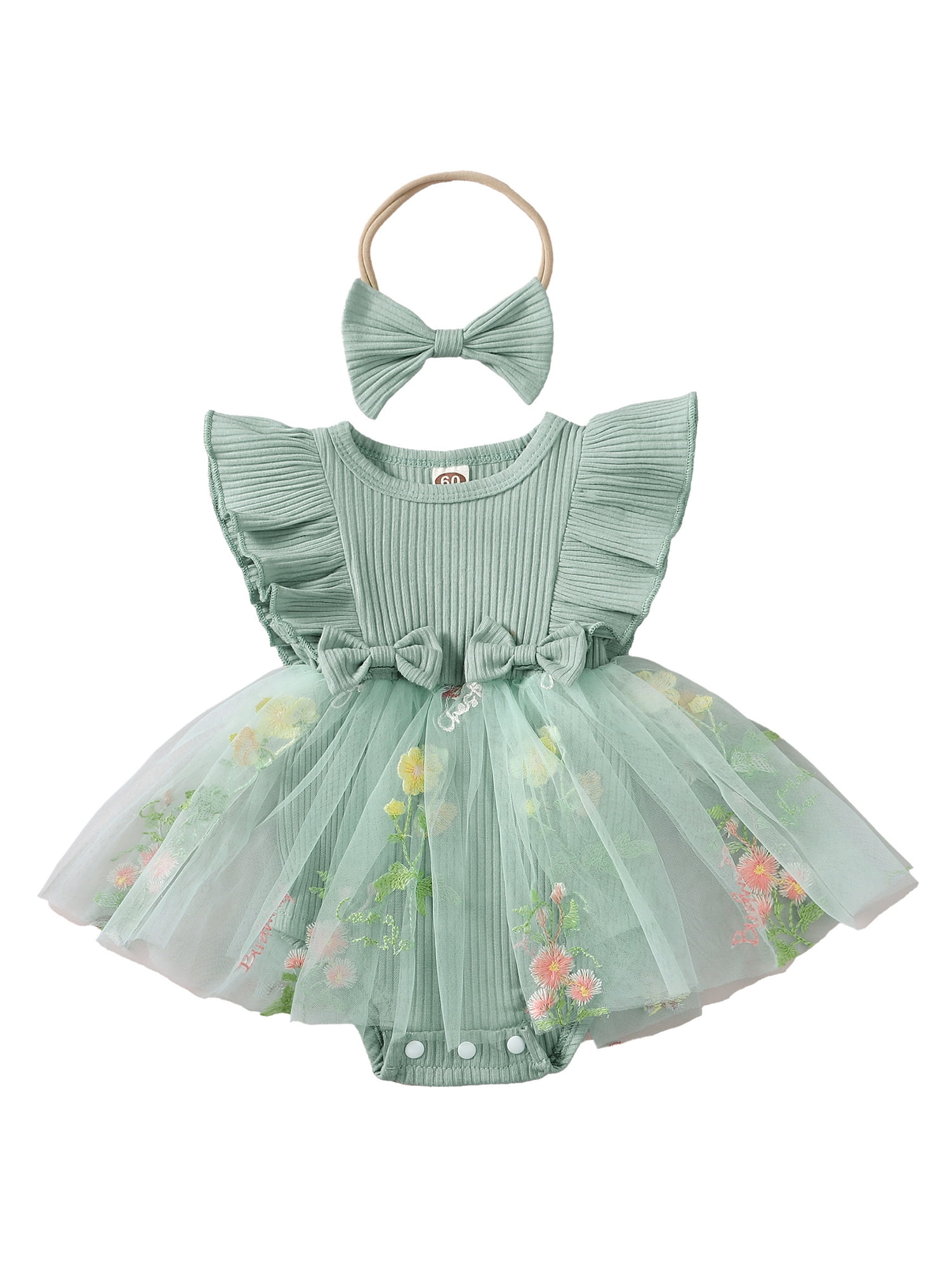 Shuttle tree Newborn Baby Girl Clothes Infant Romper Floral Suspender Dress Ruffle Sleeve Outfit ...