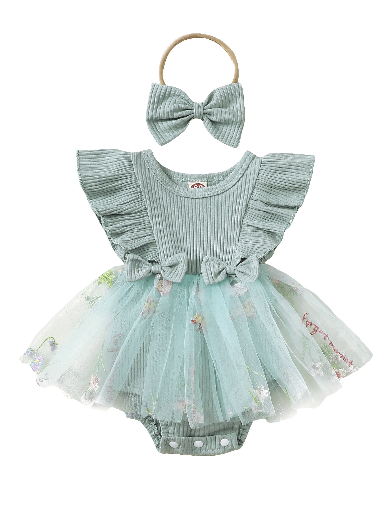 Shuttle tree Newborn Baby Girl Clothes Infant Romper Floral Suspender Dress Ruffle Sleeve Outfit ...