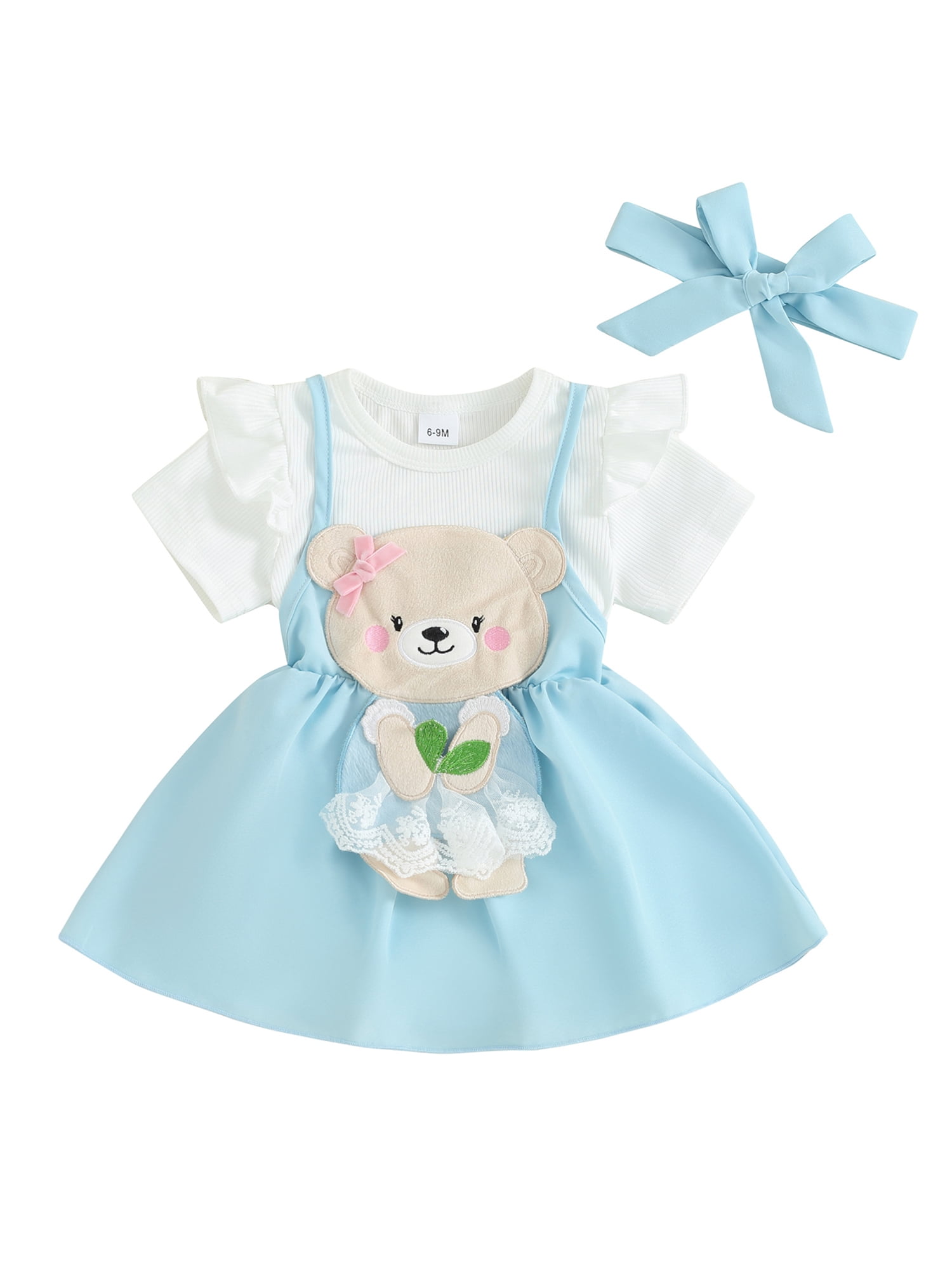 Shuttle tree Newborn Baby Girl Clothes Short Sleeve Ruffle Romper Top Infant Skirt Set Little ...