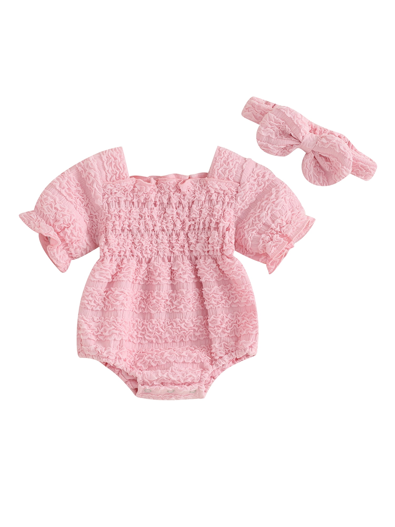 Shuttle tree Newborn Baby Girl Clothes Solid Short Sleeve Ruched Romper ...