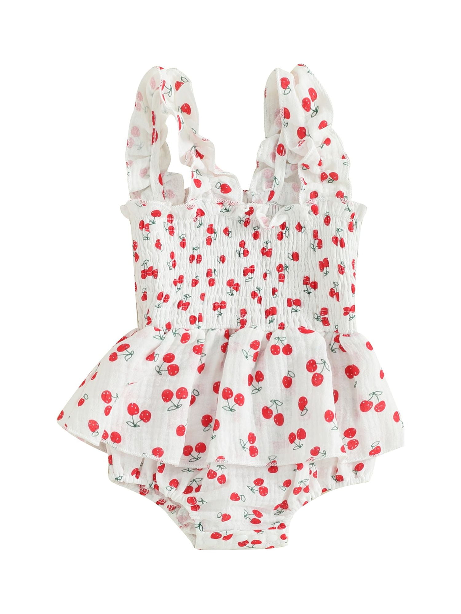 Shuttle tree Newborn Baby Girl Easter Clothes Sleeveless Cherry Print Shirred Romper Dress ...