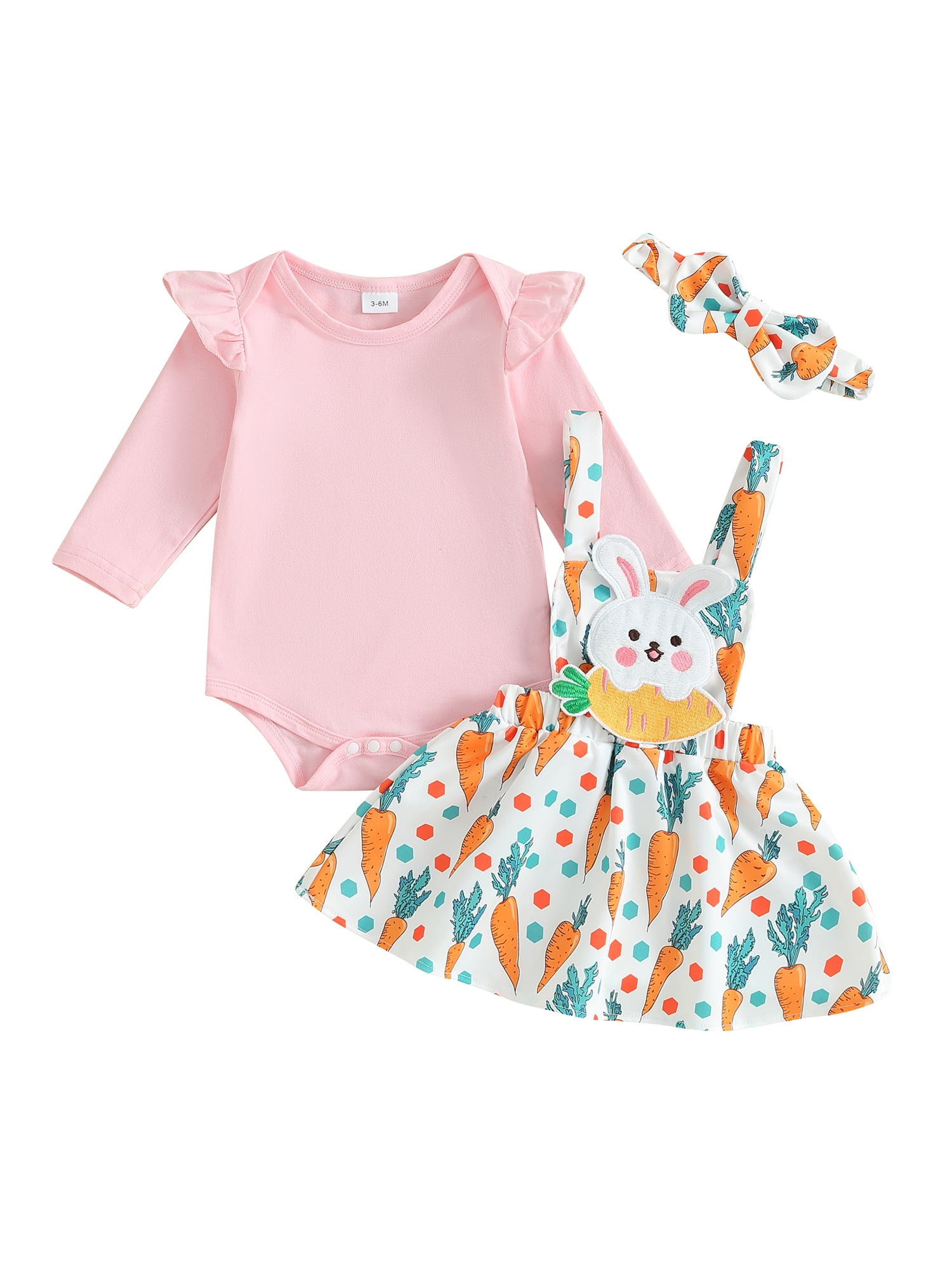 Shuttle tree Newborn Baby Girl Easter Outfit Ruffle Long Sleeve Romper Cartoon Bunny Suspender ...
