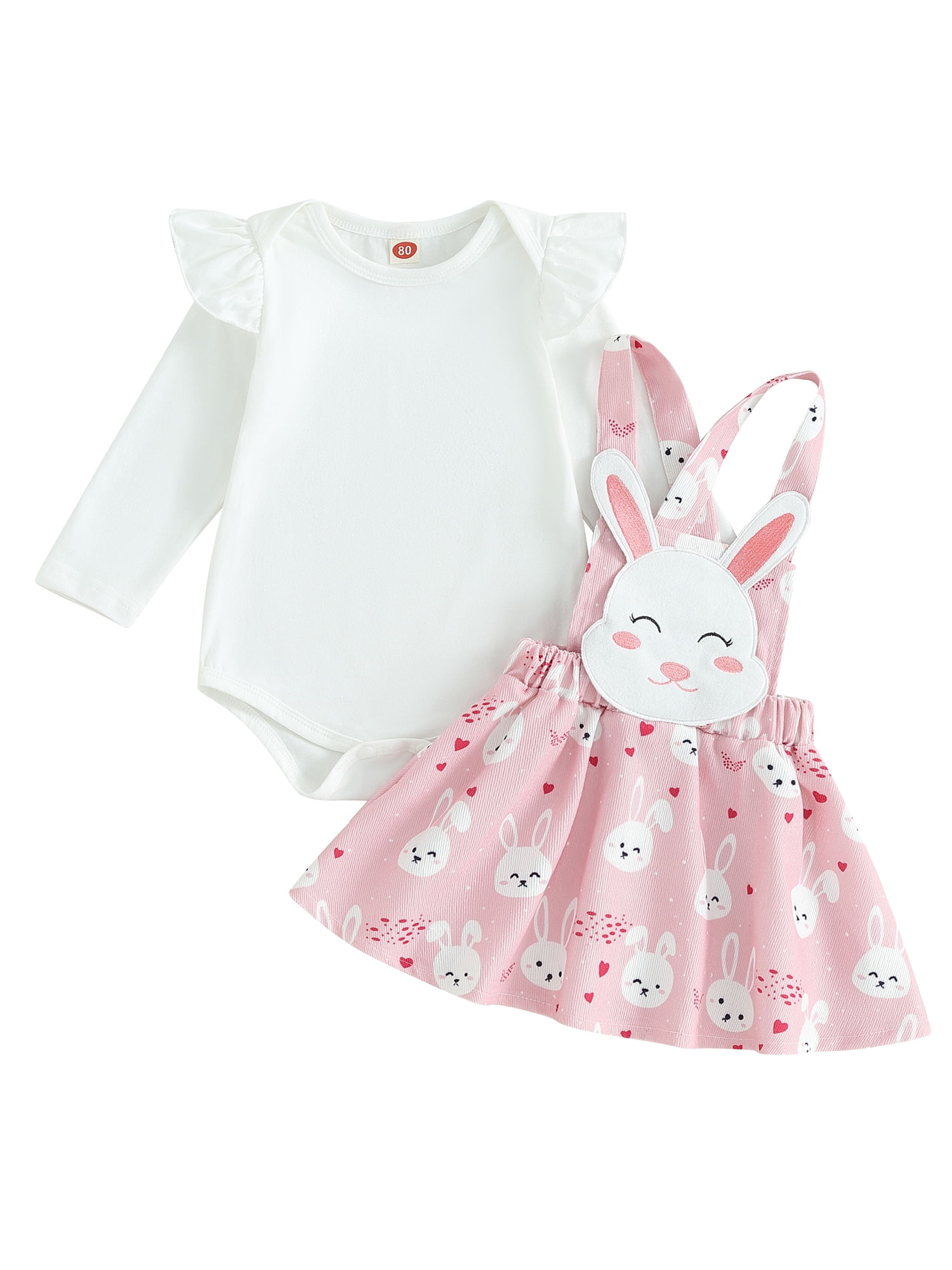 Shuttle tree Newborn Baby Girl Easter Outfit Ruffle Long Sleeve Romper Cartoon Bunny Suspender ...