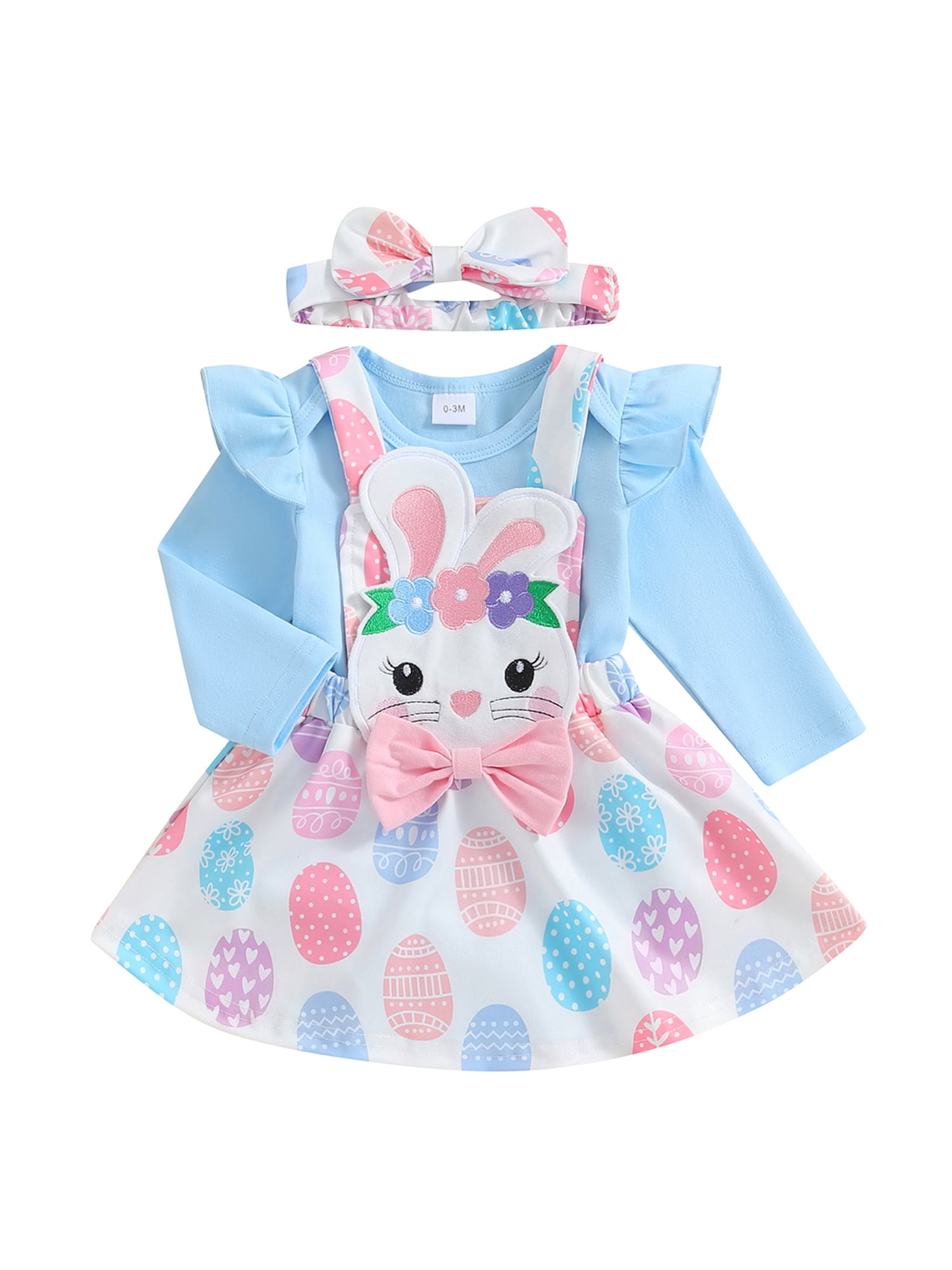 Shuttle tree Newborn Baby Girl Easter Outfit Ruffle Long Sleeve Romper Cartoon Bunny Suspender ...