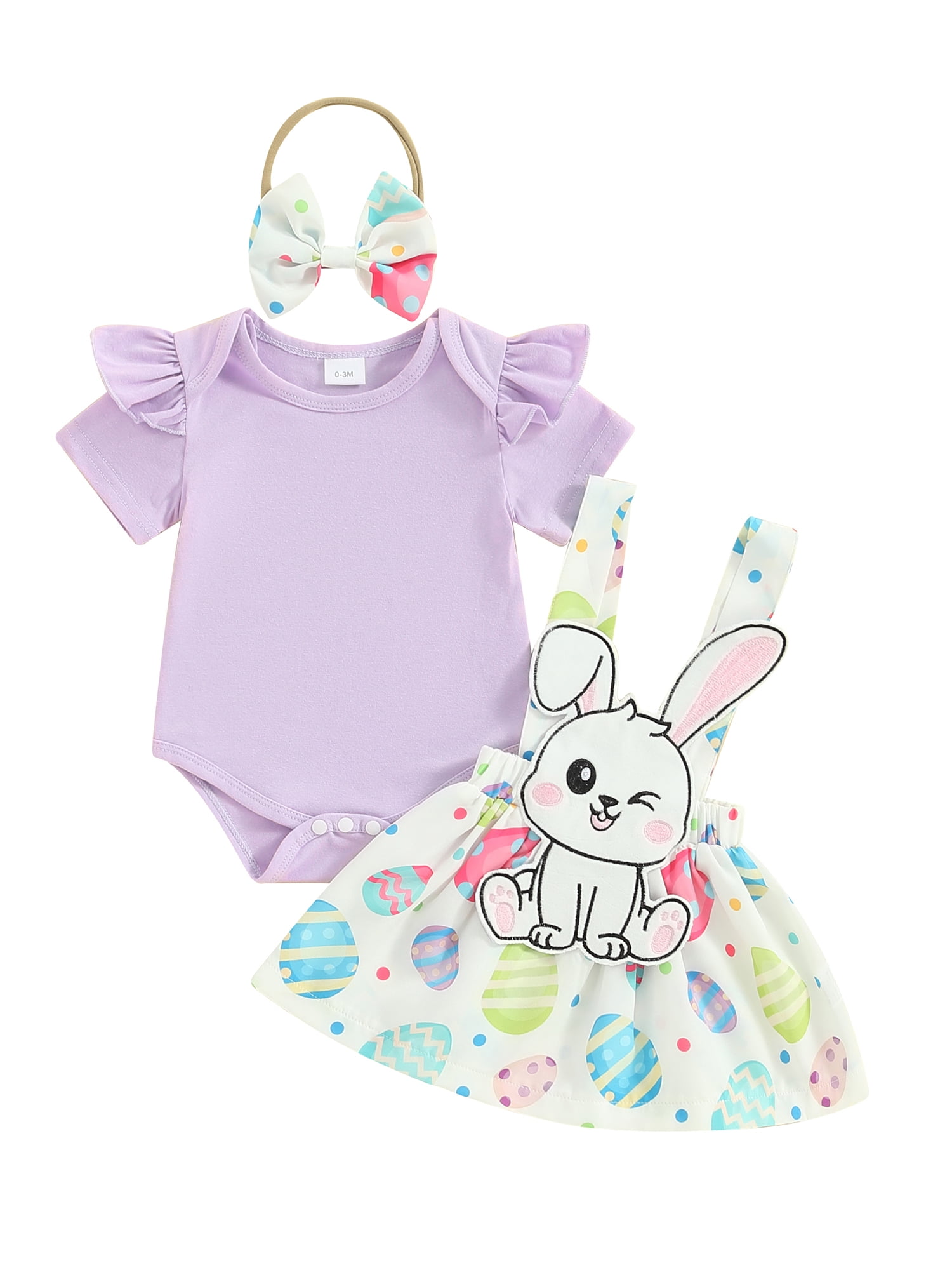 Shuttle tree Newborn Baby Girl Easter Outfit Ruffle Short Sleeve Romper Cartoon Bunny Suspender ...