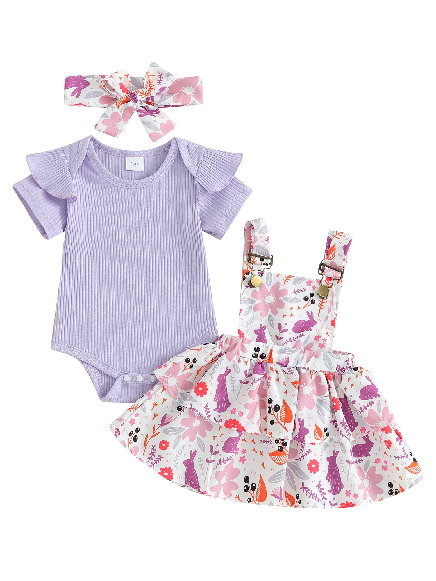 Shuttle tree Newborn Baby Girl Easter Outfit Ruffle Short Sleeve Romper ...