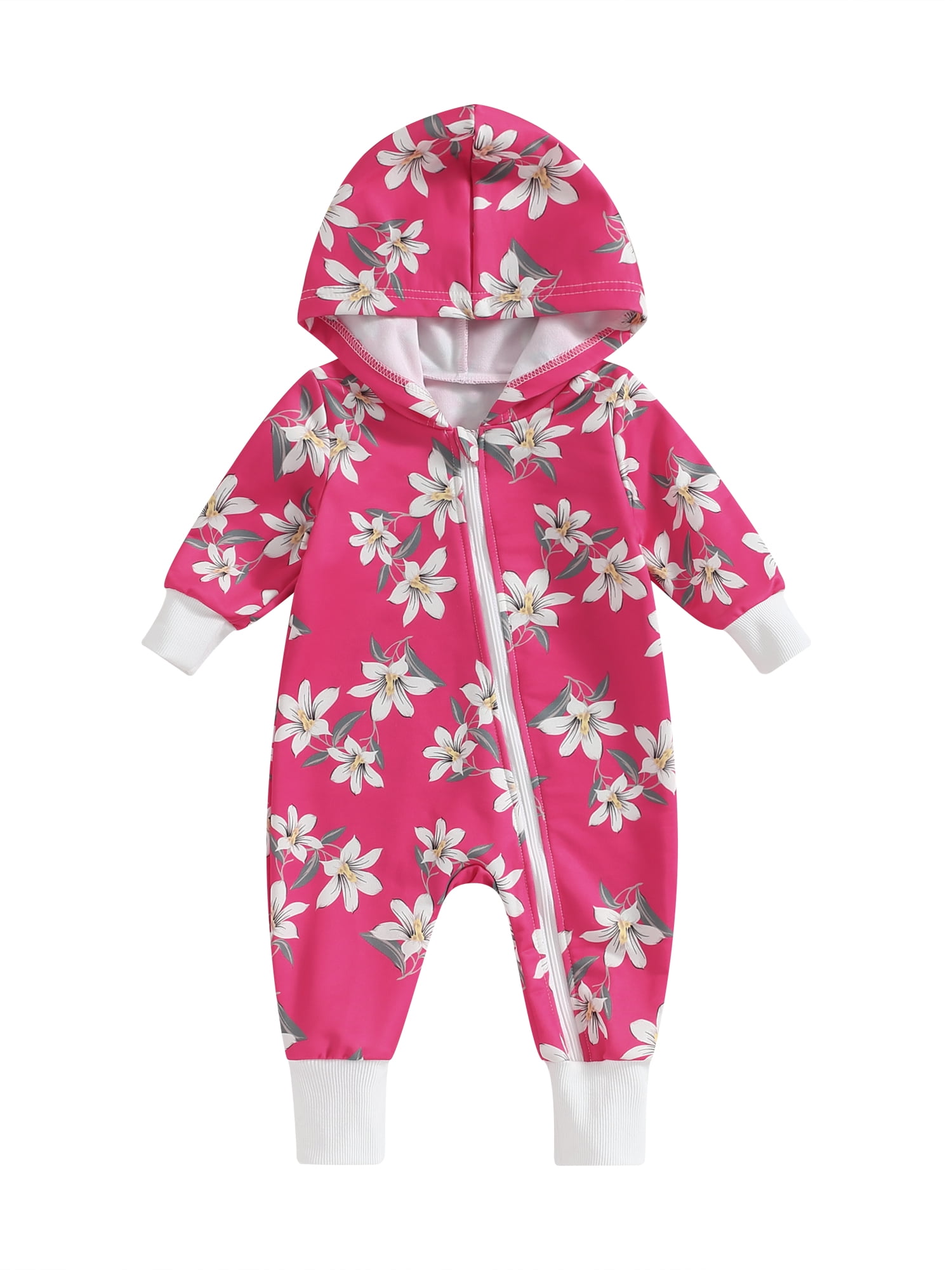 Shuttle tree Newborn Baby Girl Floral Romper Zip up Hooded Cotton Jumpsuits Outfit Clothes ...